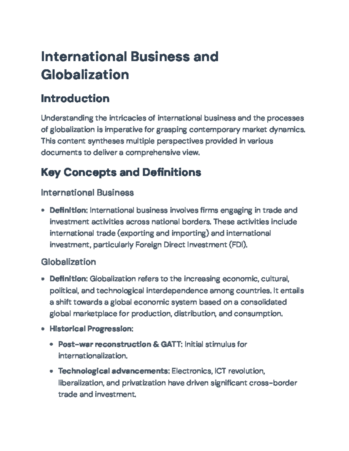 International Business & Globalization: Comprehensive Lecture Notes ...