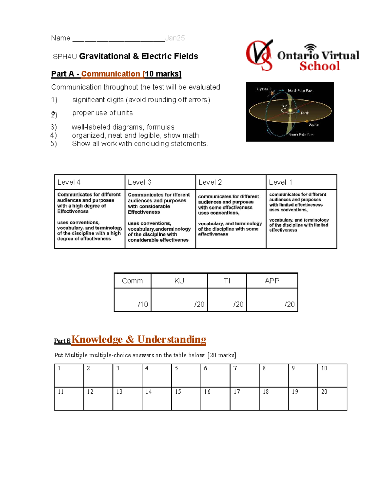 SPH4U Gravitational & Electric Fields Test Communication Guide - Studocu