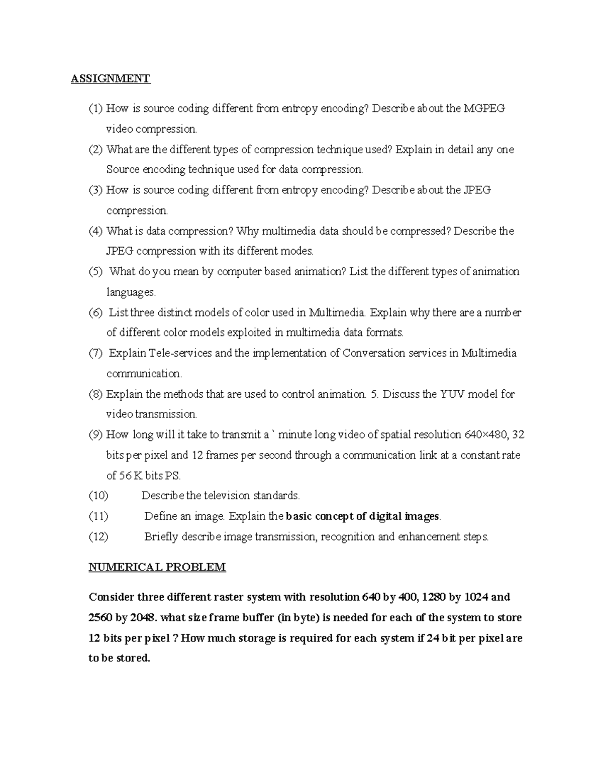 Assignment 2: Multimedia Compression Techniques and Animation Concepts ...