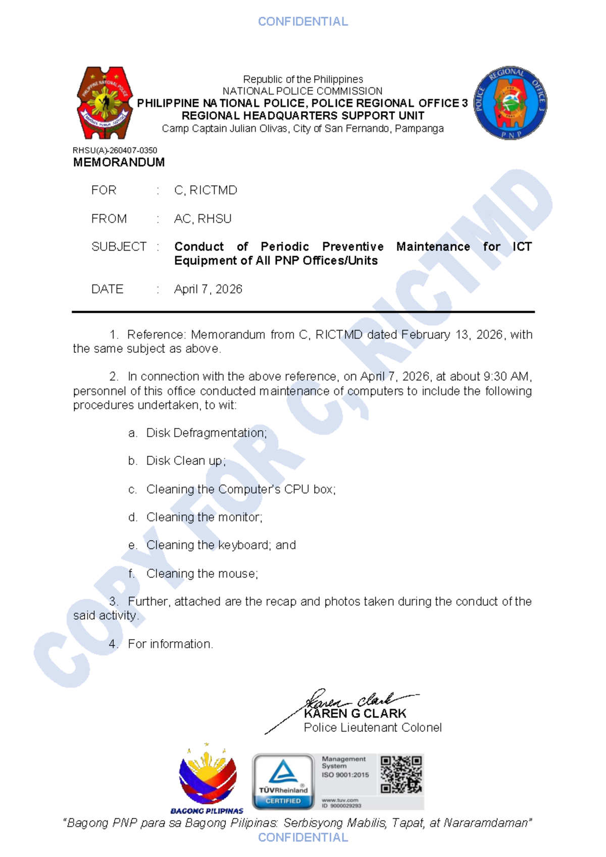 MEMO: Periodic Preventive Maintenance for ICT Equipment - April 7, 2026 ...