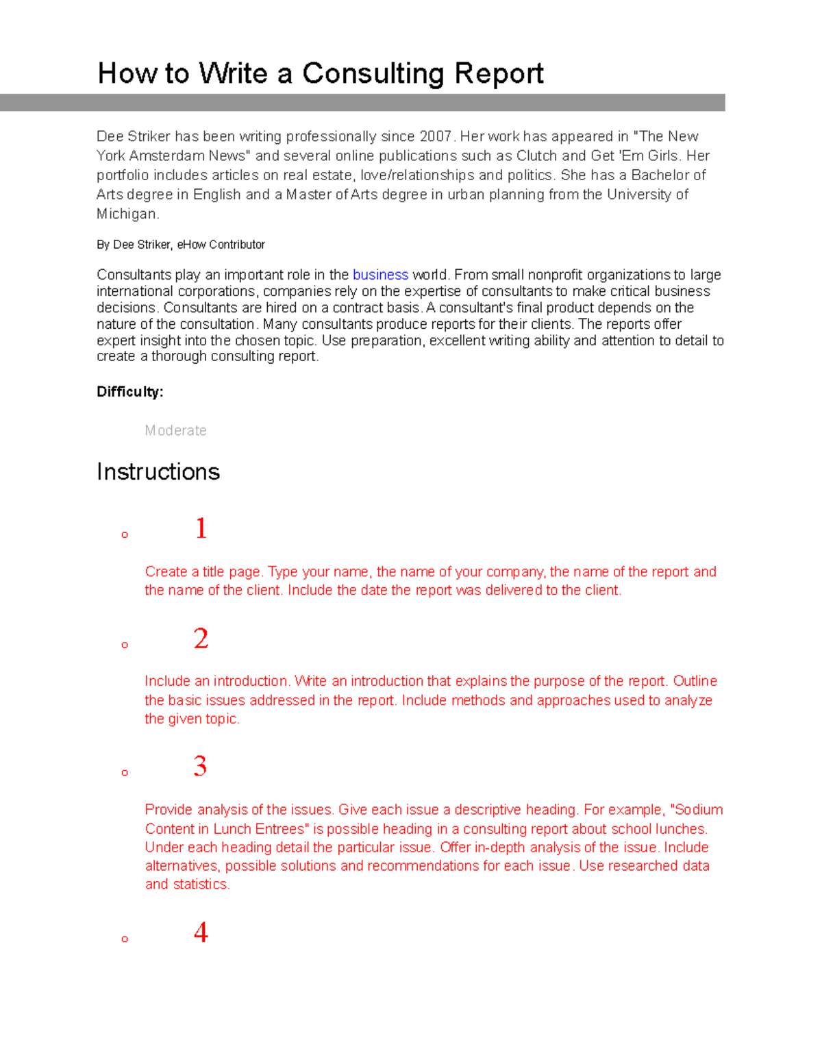 How to Write a Consulting Report - Her work has appeared in "The New York Amsterdam News" - Studocu