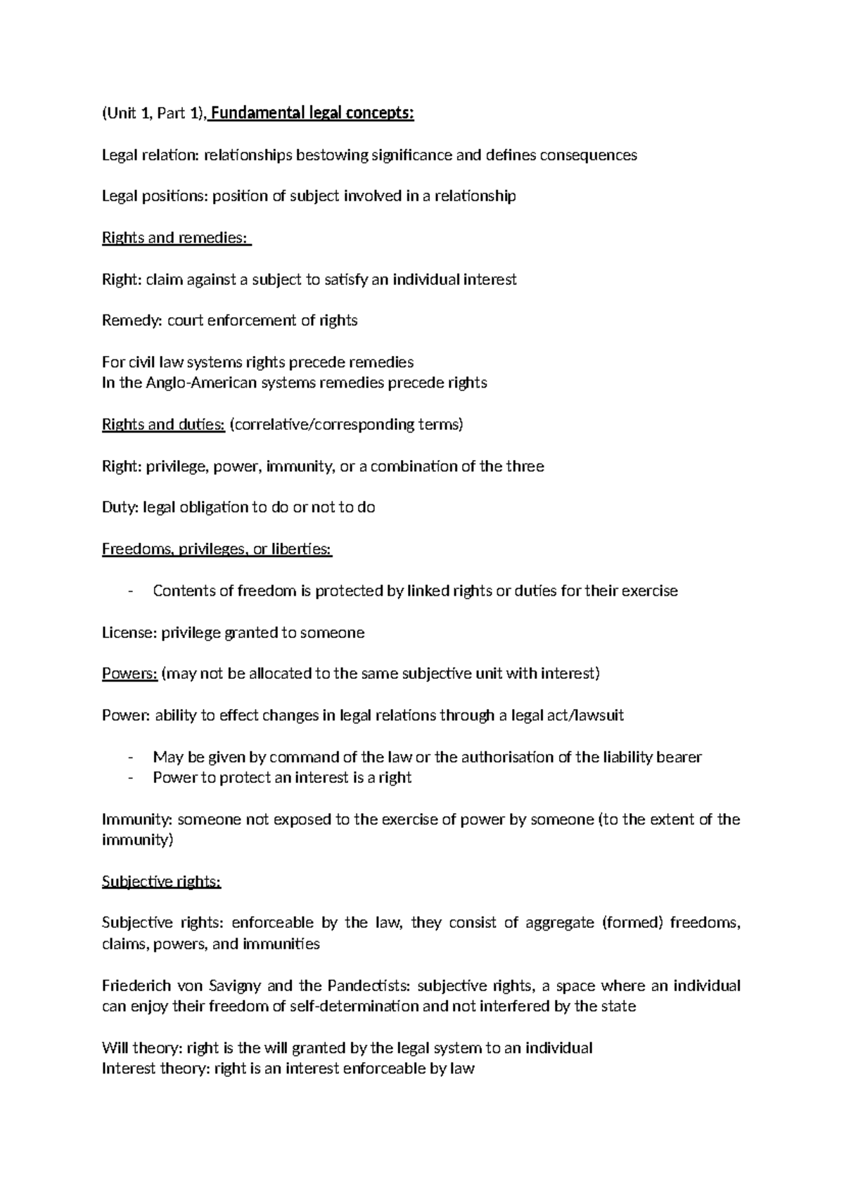 Private Law Fundamentals: Legal Concepts and Contract Formation - Studocu