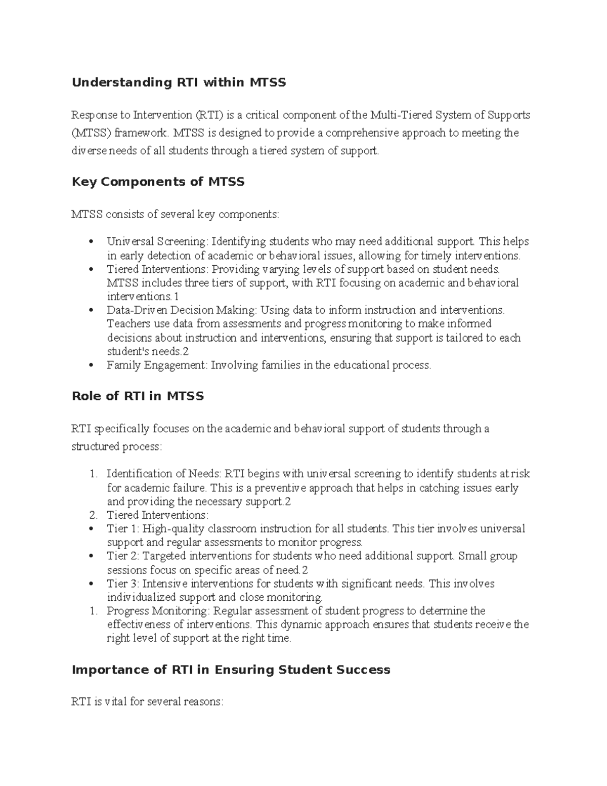 Understanding RTI in MTSS: Key Components & Importance - Studocu