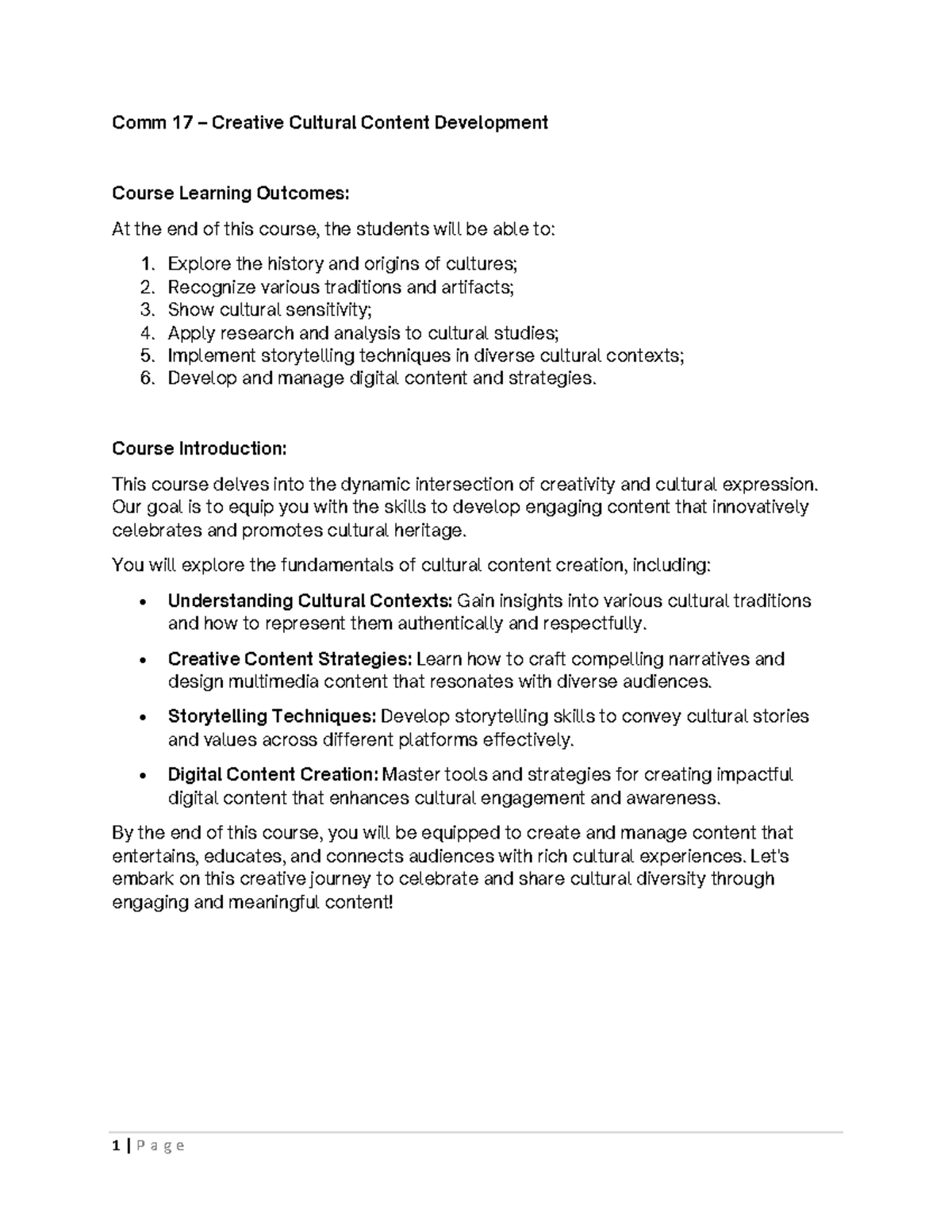 Comm 17 Creative Cultural Content Development: Comprehensive Module ...