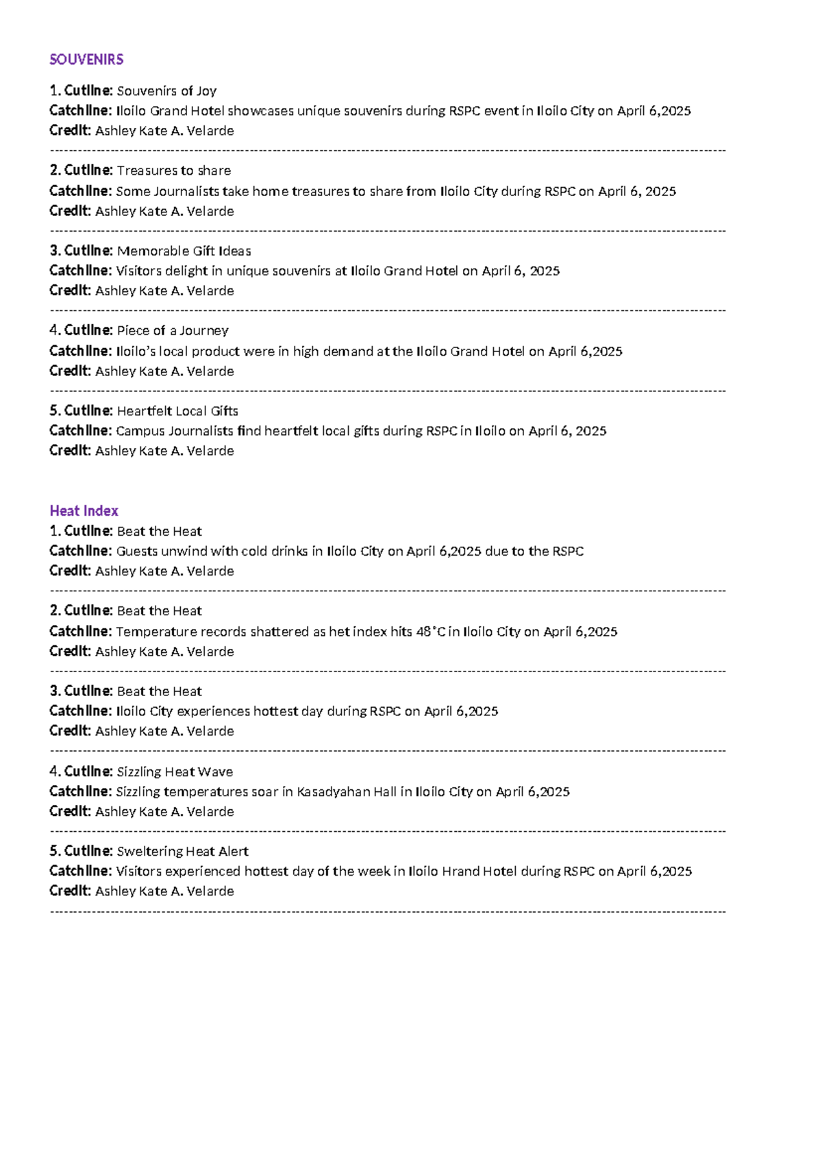 Campus Photo Journal: Souvenirs & Heat Index at RSPC 2025 - Studocu