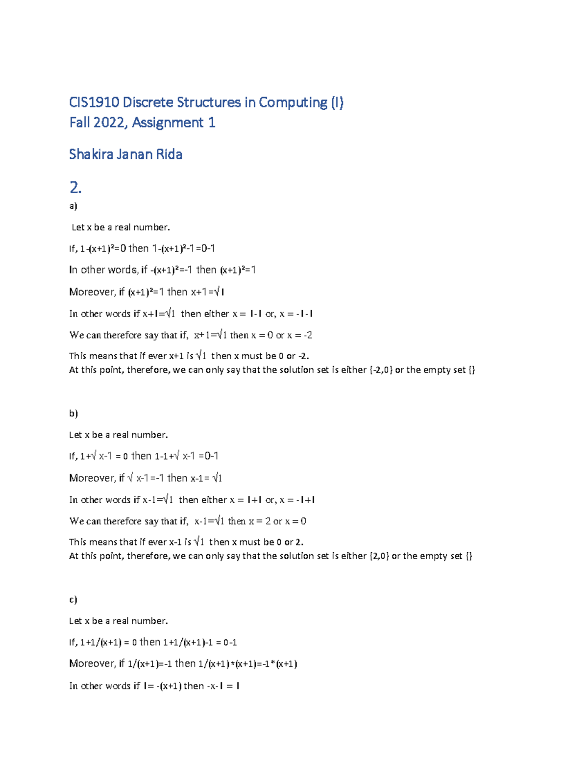 CIS1910 Discrete Structures Fall 2022 Assignment 1 Solutions - Studocu