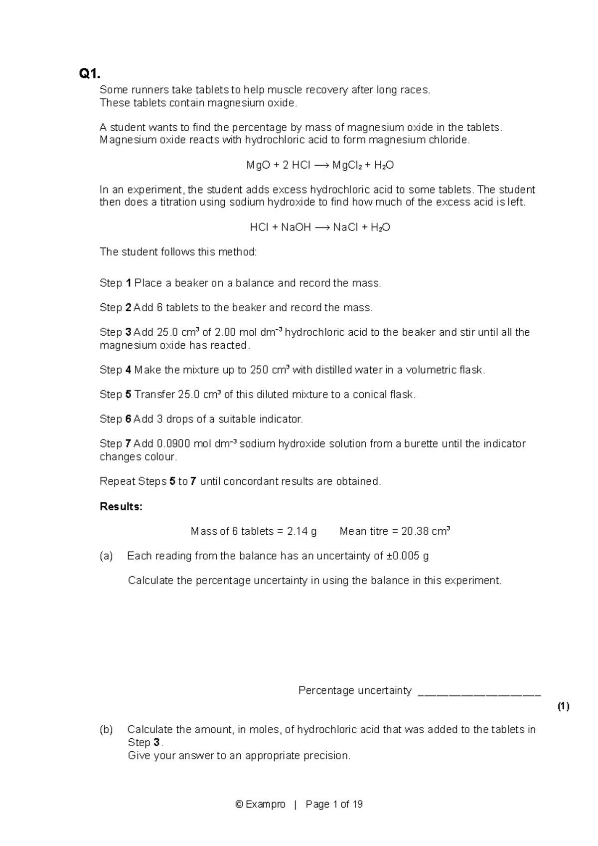 Q1. Required Practical Questions for Chemistry (Course Code: CHEM101 ...