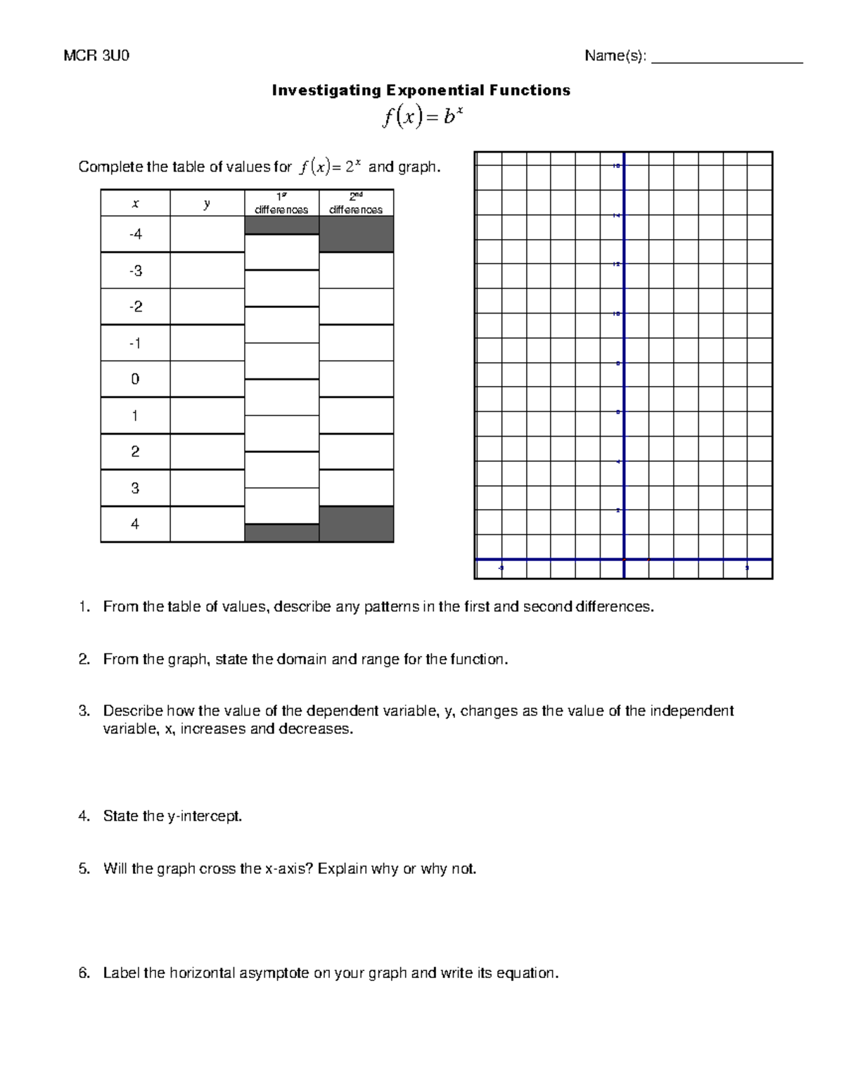 L4- lesson Investigating Exponential Functions - 16 14 12 10 8 6 4 2 ...