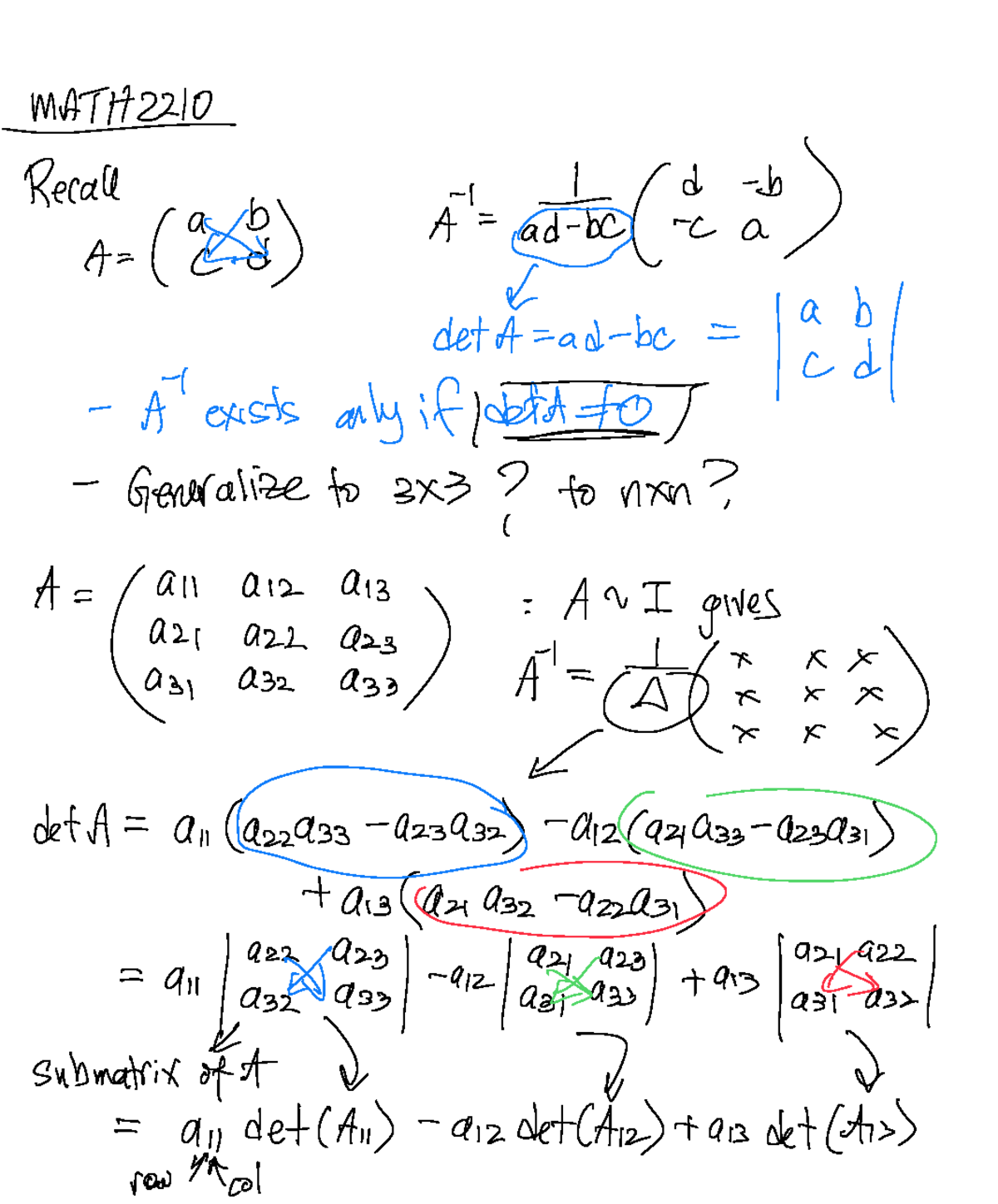 MATH2210 Lecture 7 Notes on Determinants and Matrix Operations - Studocu