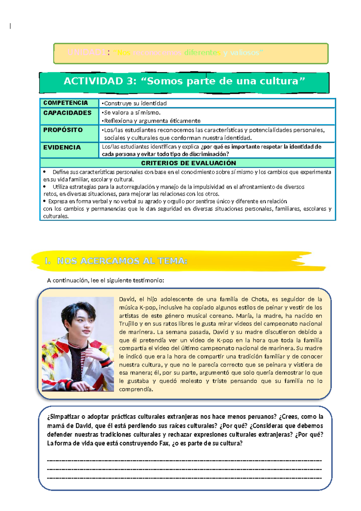 Ficha 3 - Actividad sobre Identidad y Cultura en la Sociedad - Studocu