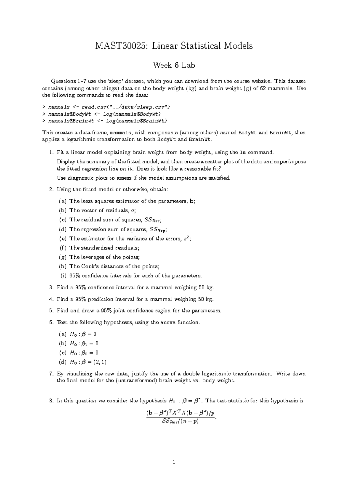Lab6 - Tutorial 6 questions - MAST30025: Linear Statistical Models Week ...
