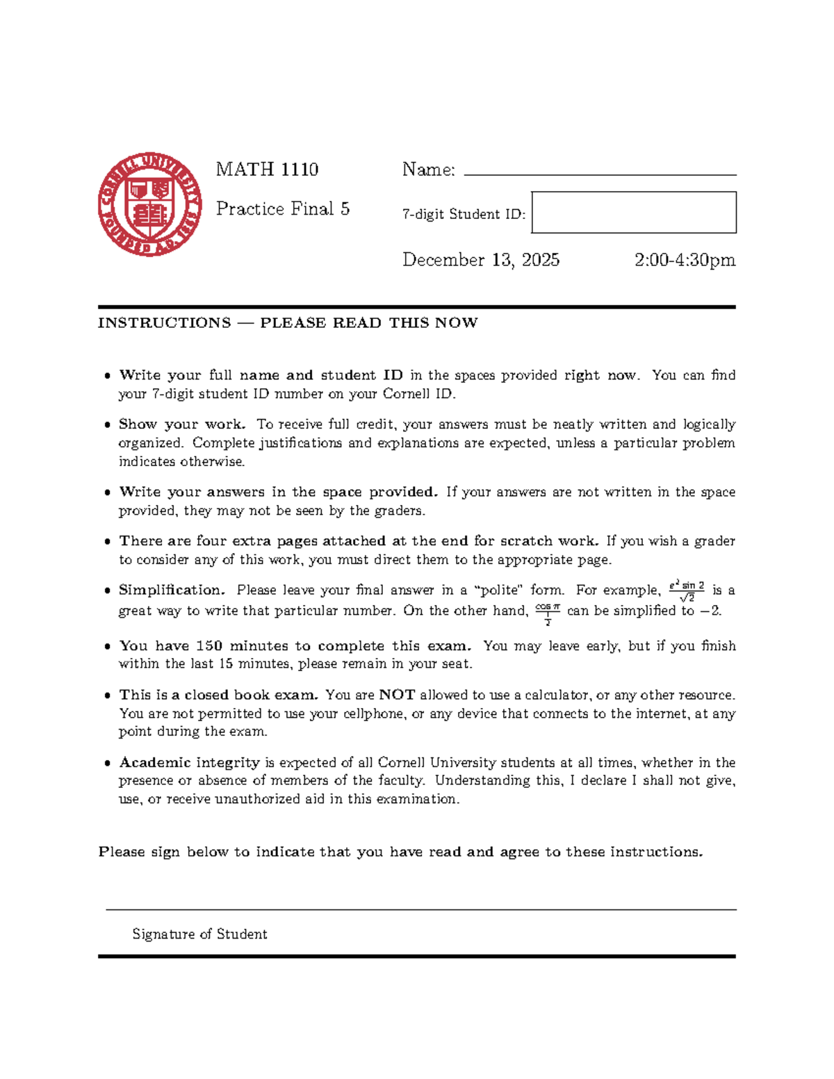 MATH 1110 Practice Final 5 - Studocu