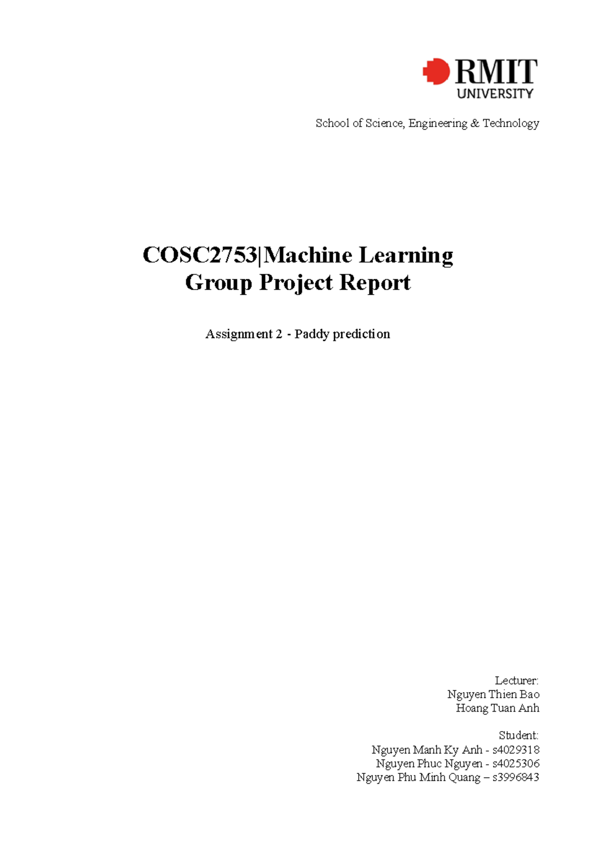 COSC2753 A2 Group Project Report: Paddy Disease Prediction Analysis ...