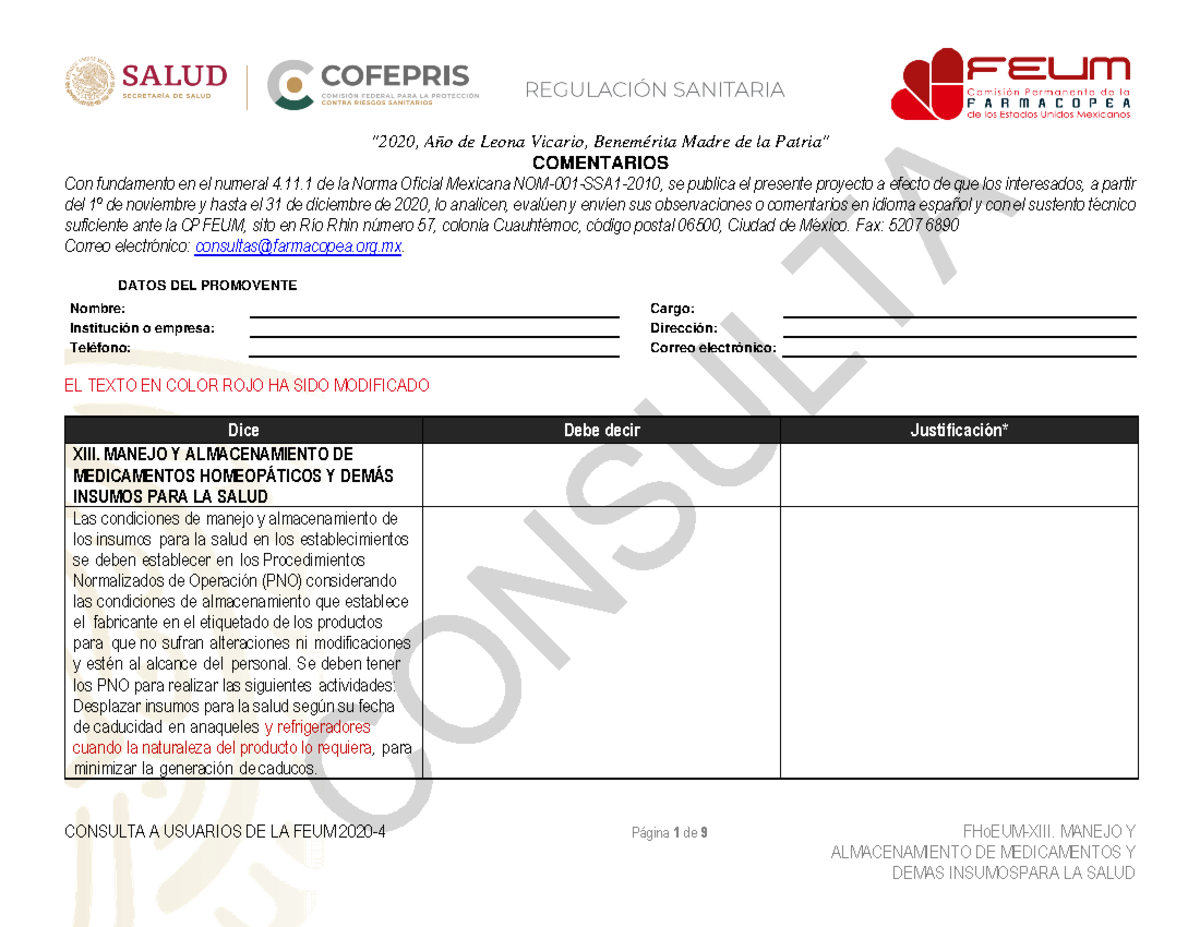 980 - Consulta a Usuarios sobre Manejo de Medicamentos FEUM 2020 - Studocu