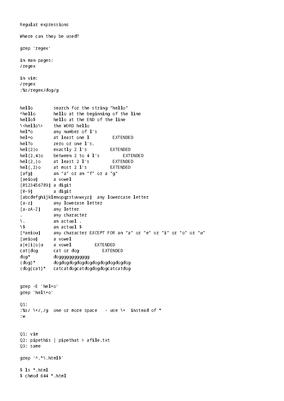 Regular Expressions (Regex) Usage in grep and vim - Studocu