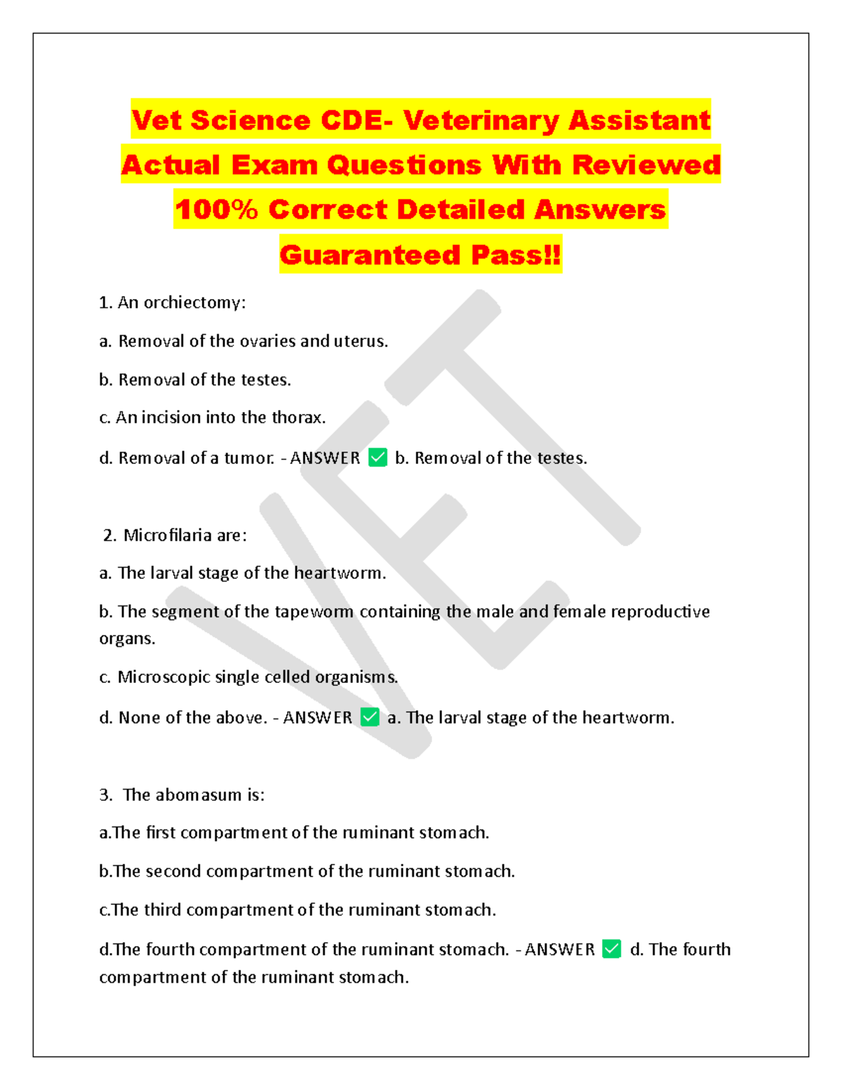 Vet Science CDE: Veterinary Assistant Exam Questions & Answers Guide ...
