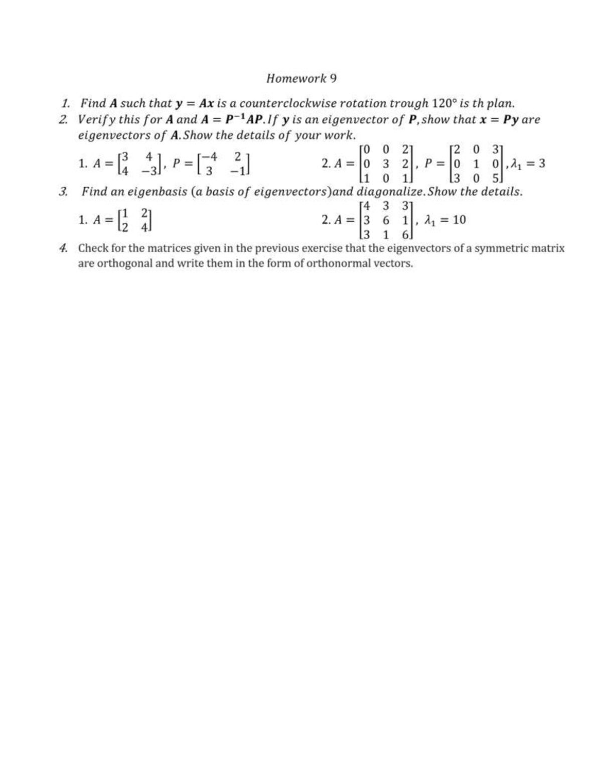 Homework 9 - Practice material for linear algebra - 18. 06 - Homework 9 ...
