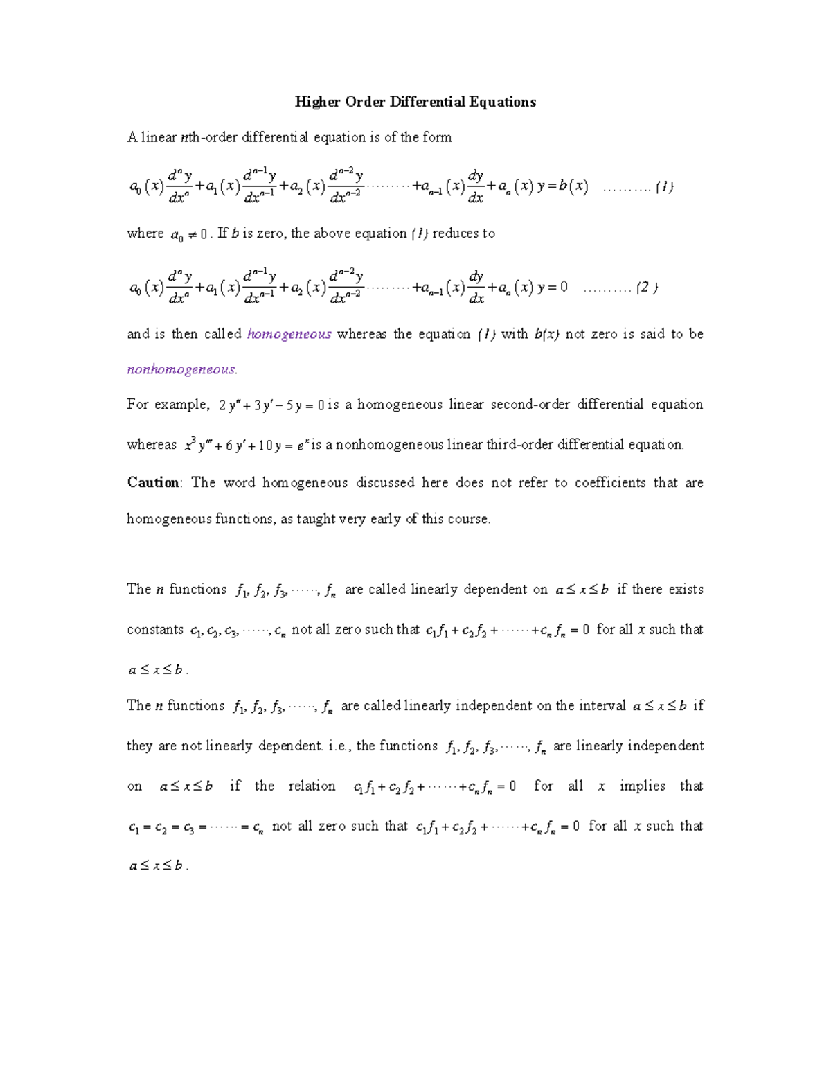 Higher Order Differential Equations (ODE) - Practice PDF for DE & SF - Studocu