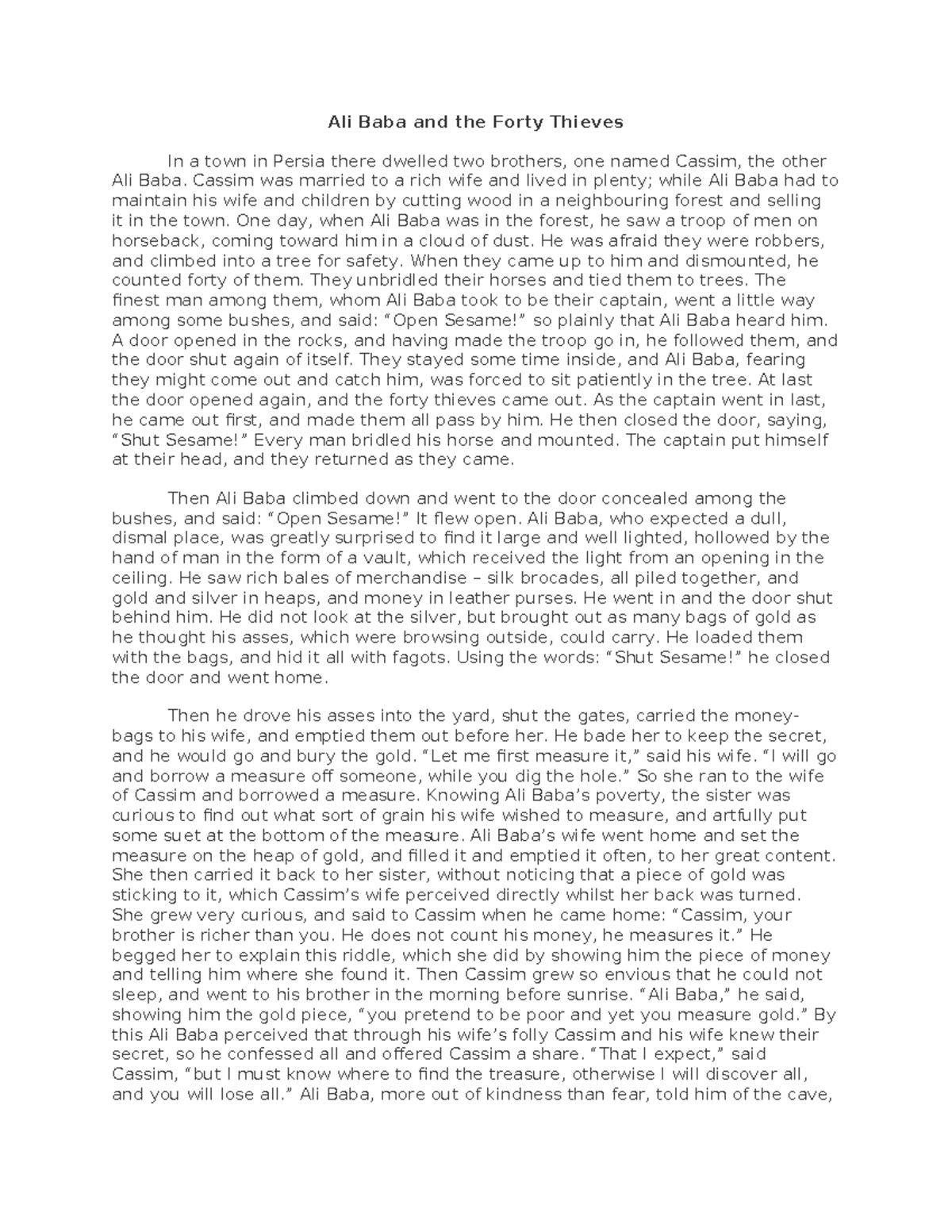 Ali Baba and the Forty Thieves: A Tale of Riches and Deceit - Studocu