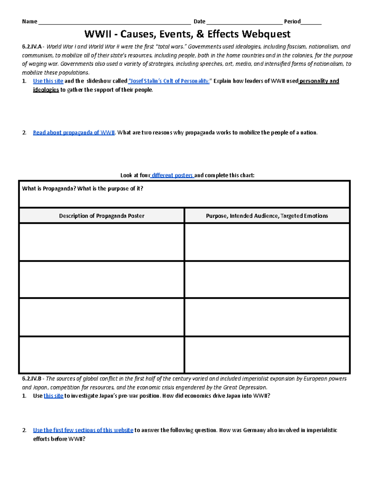 WWII Webquest: Causes, Events & Effects (6.2.IV, 6.2.III) - Studocu