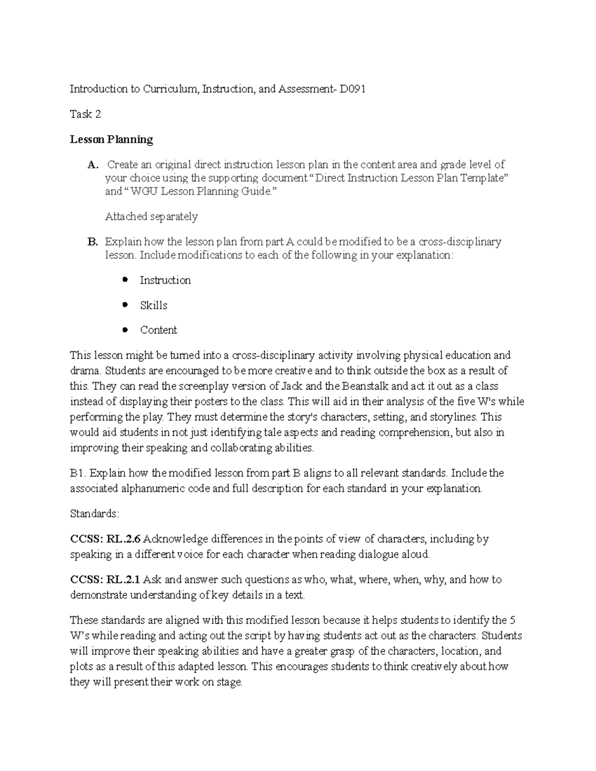 Task 2 - Passed - Introduction to Curriculum, Instruction, and ...