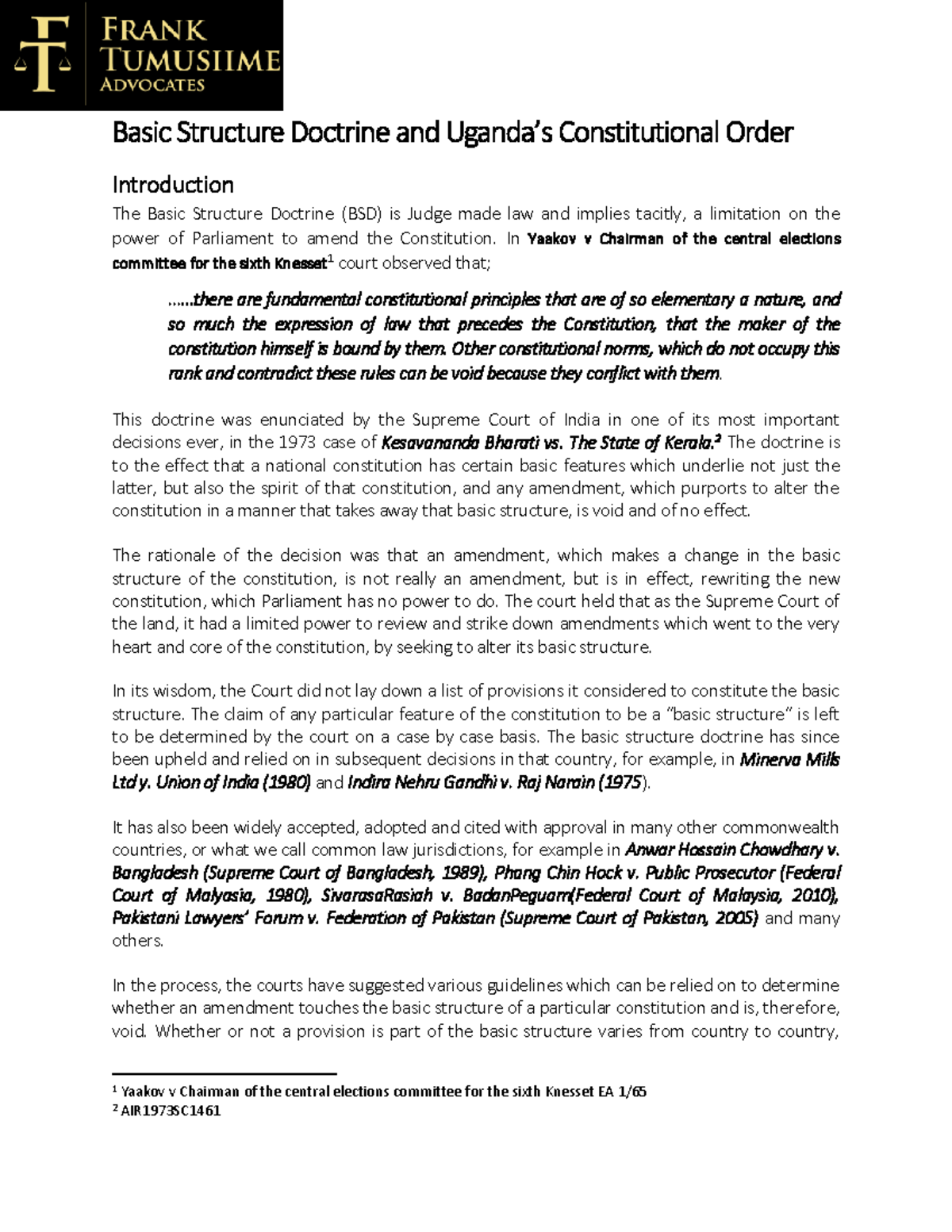Basic Structure Doctrine and Its Implications for Uganda's Constitution ...