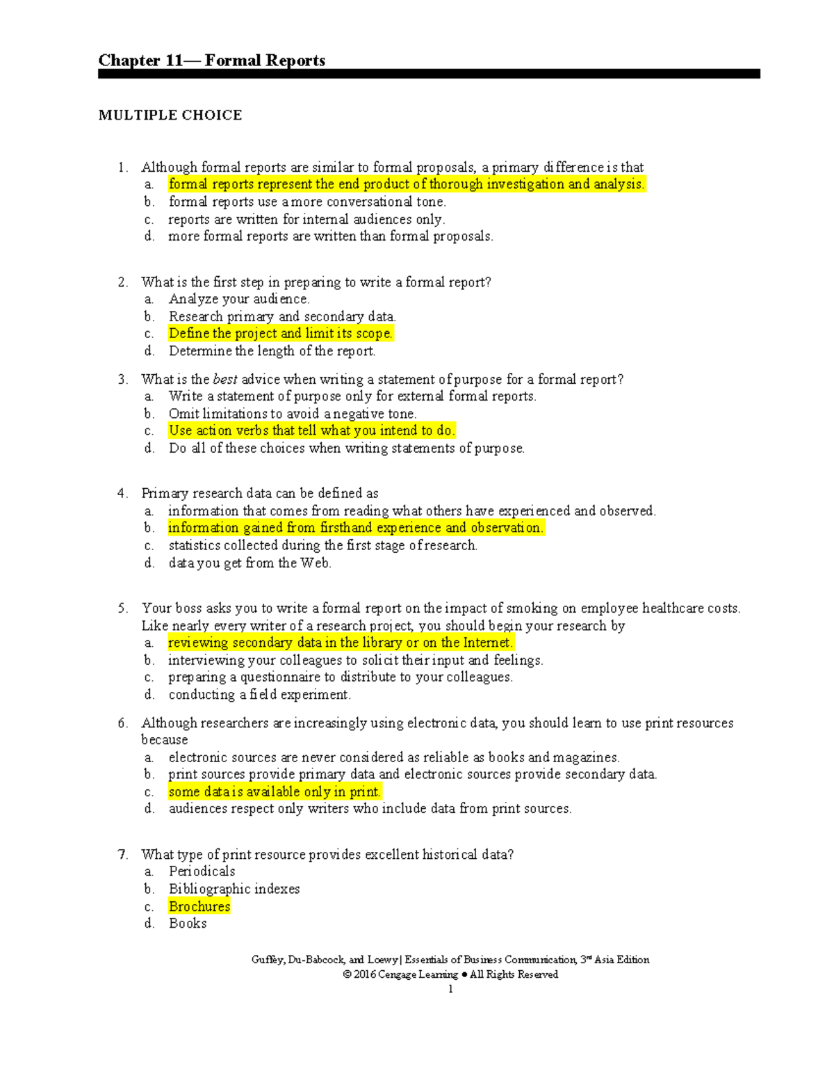 Chapter 11: Formal Reports - Multiple Choice Questions and Answers ...