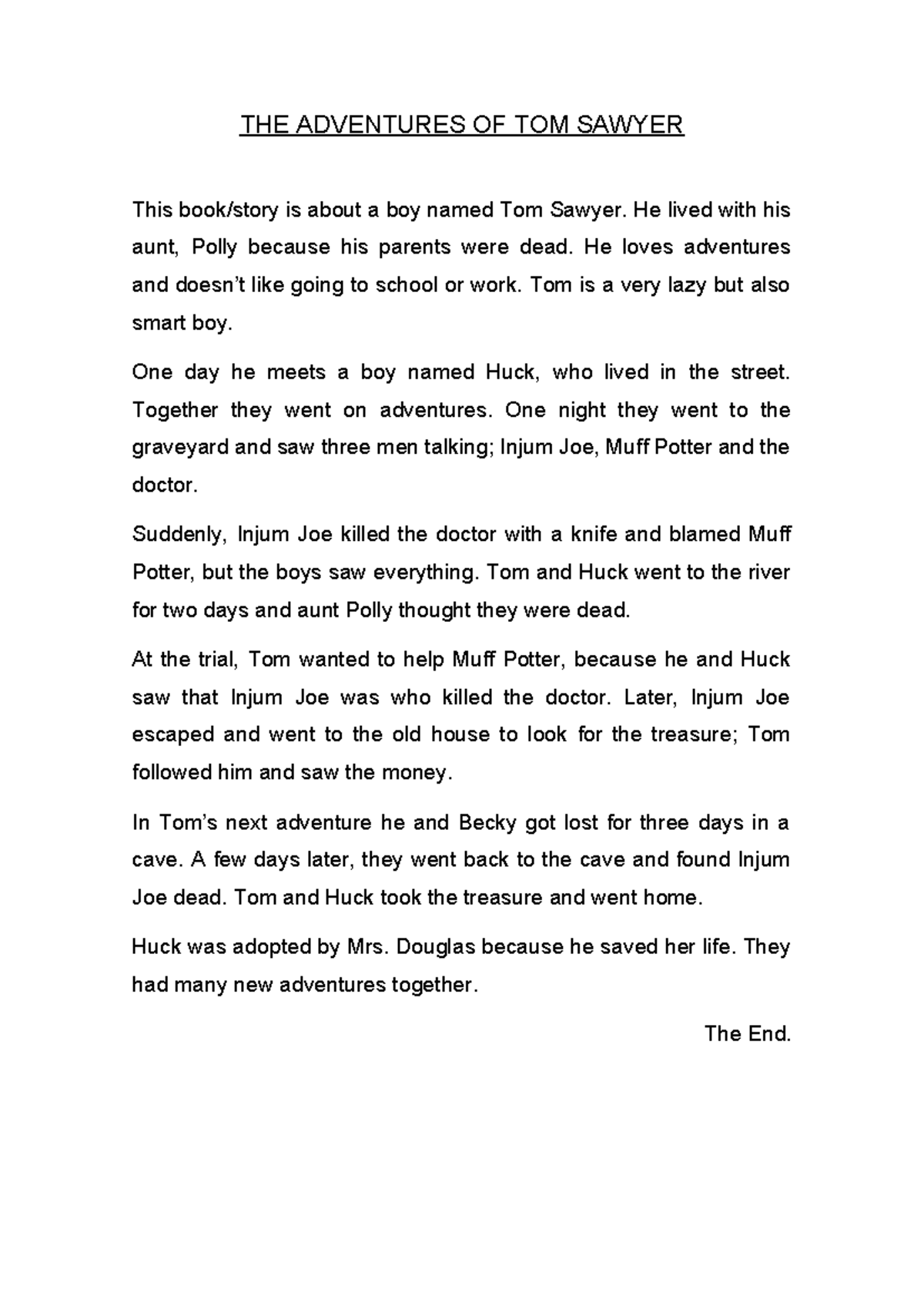 ENG 101: Summary of The Adventures of Tom Sawyer - Studocu