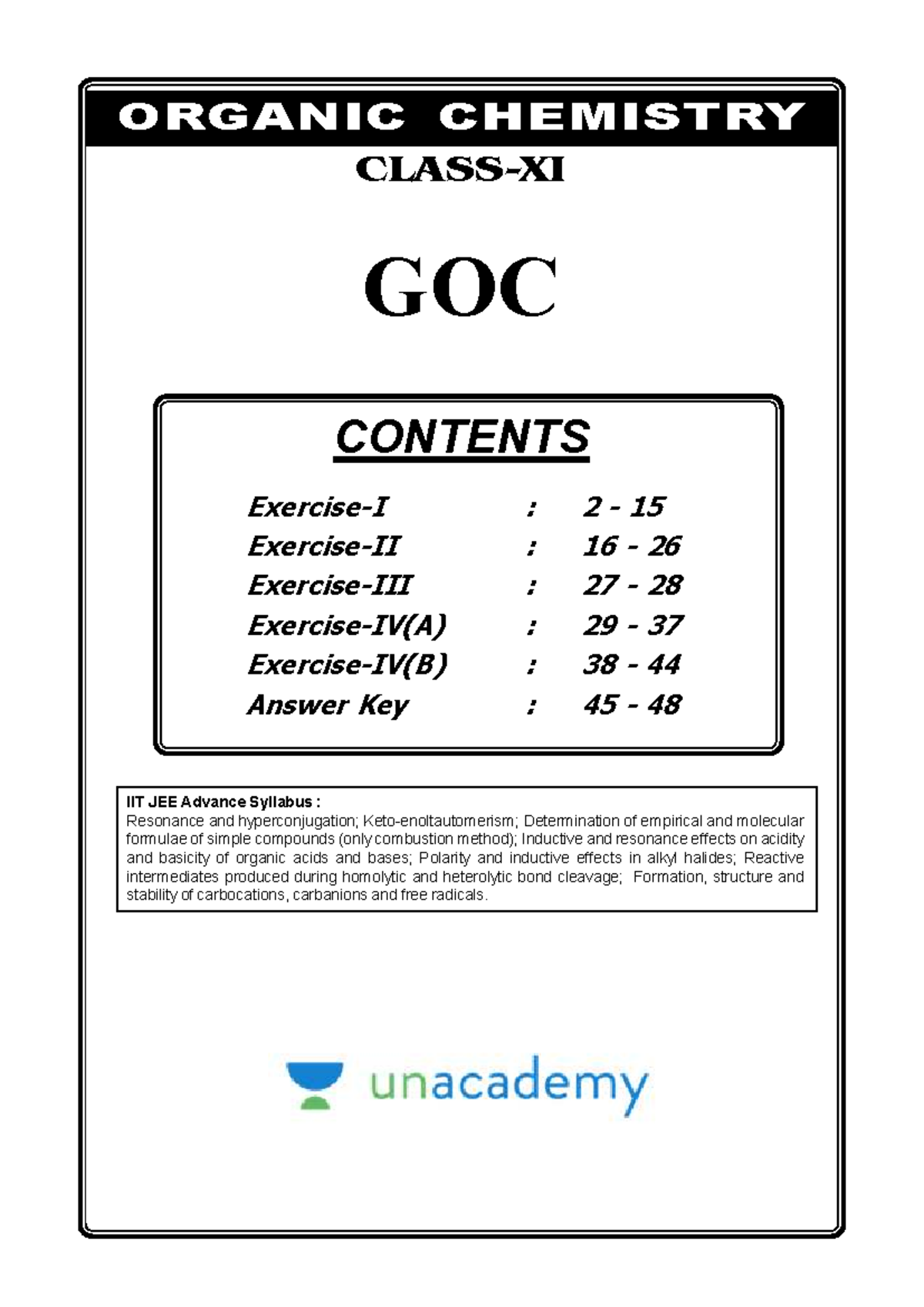 GOC Exercise XI Final Answer Key for IIT JEE Advanced - Studocu