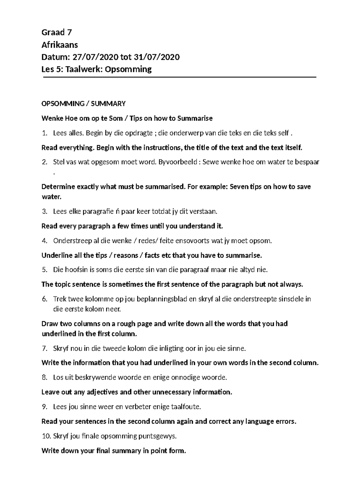 Les 5-opsomming-kiyana - Graad 7 Afrikaans Datum: 27/07/2020 tot 31/07 ...