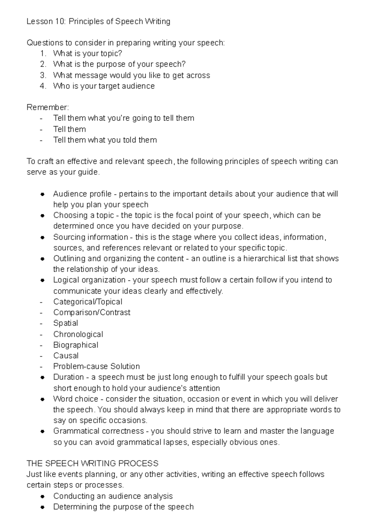 Principles of Speech Writing - Lesson 10 Overview and Guidelines - Studocu