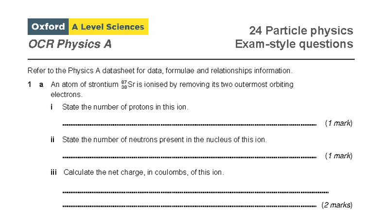 Chapter 24 Test - OCR A Level Physics: Particle Physics Questions - Studocu