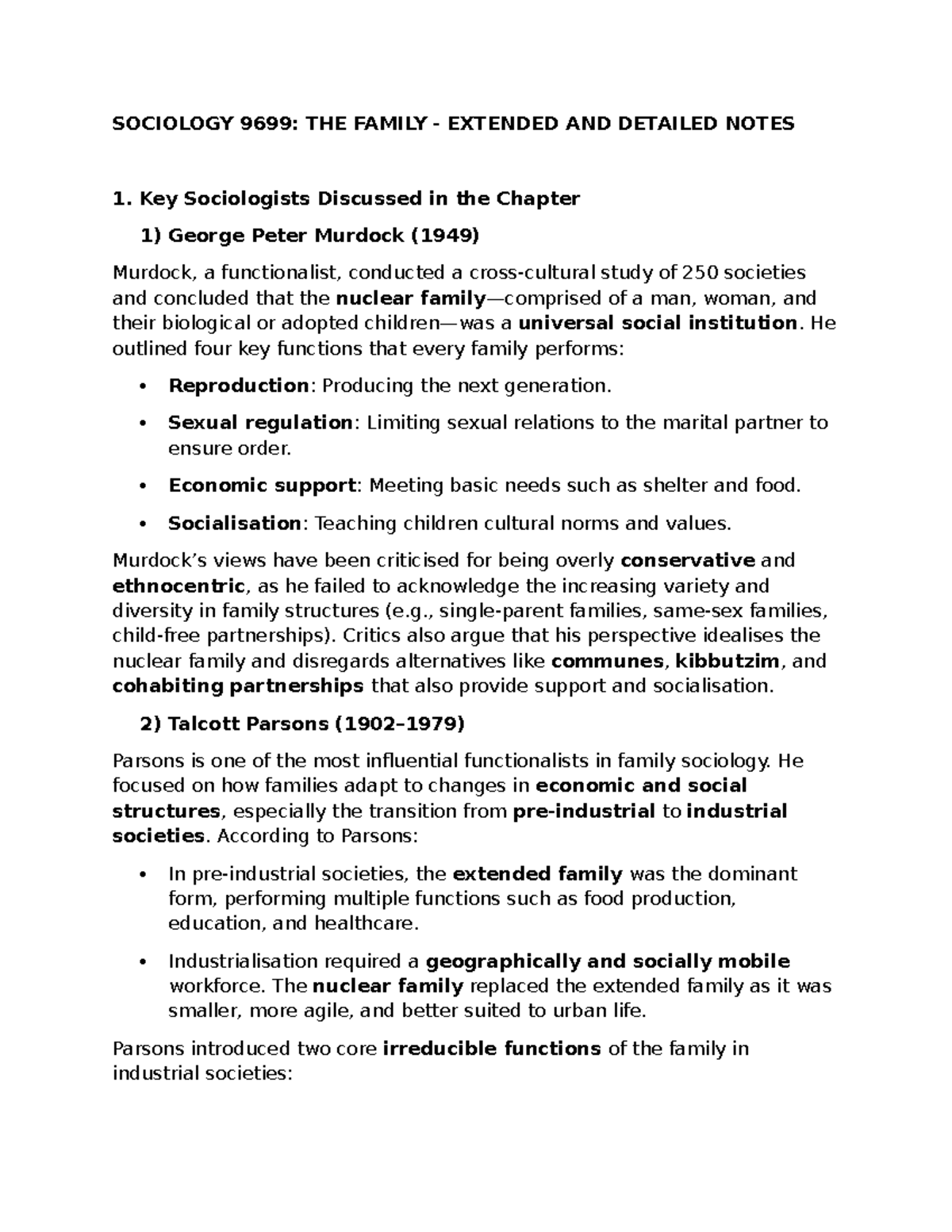 SOCIOLOGY 9699: THE FAMILY - EXTENDED DETAILED NOTES & KEY THEORISTS ...