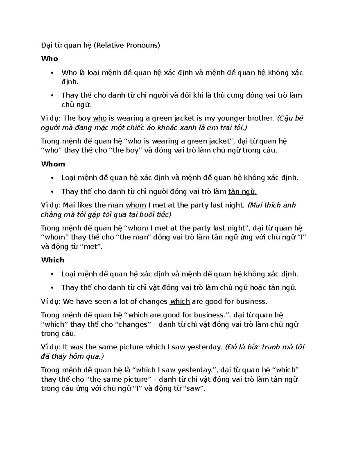 Đại từ quan hệ & Mệnh đề quan hệ (Relative Pronouns & Clauses) - Studocu
