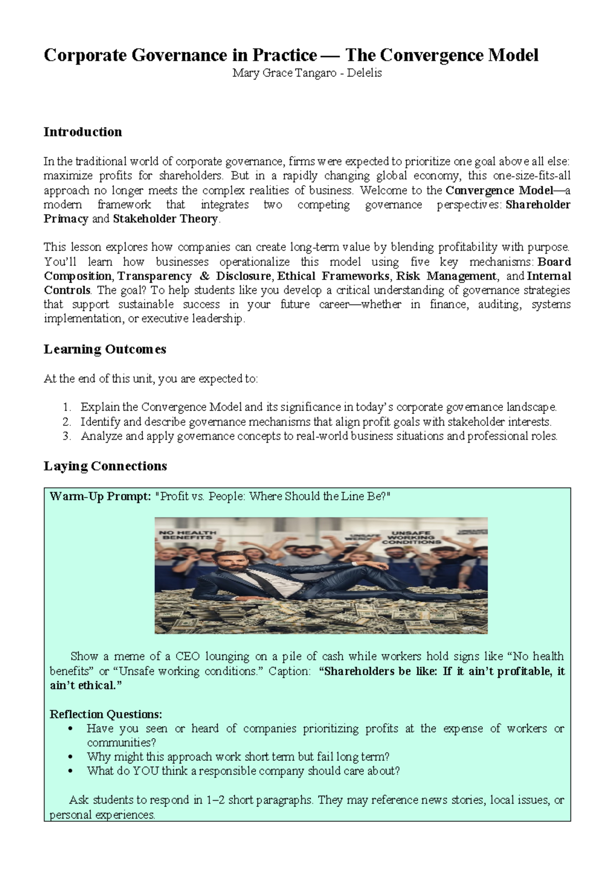 Convergence Model of Corporate Governance: A Comprehensive Lesson - Studocu