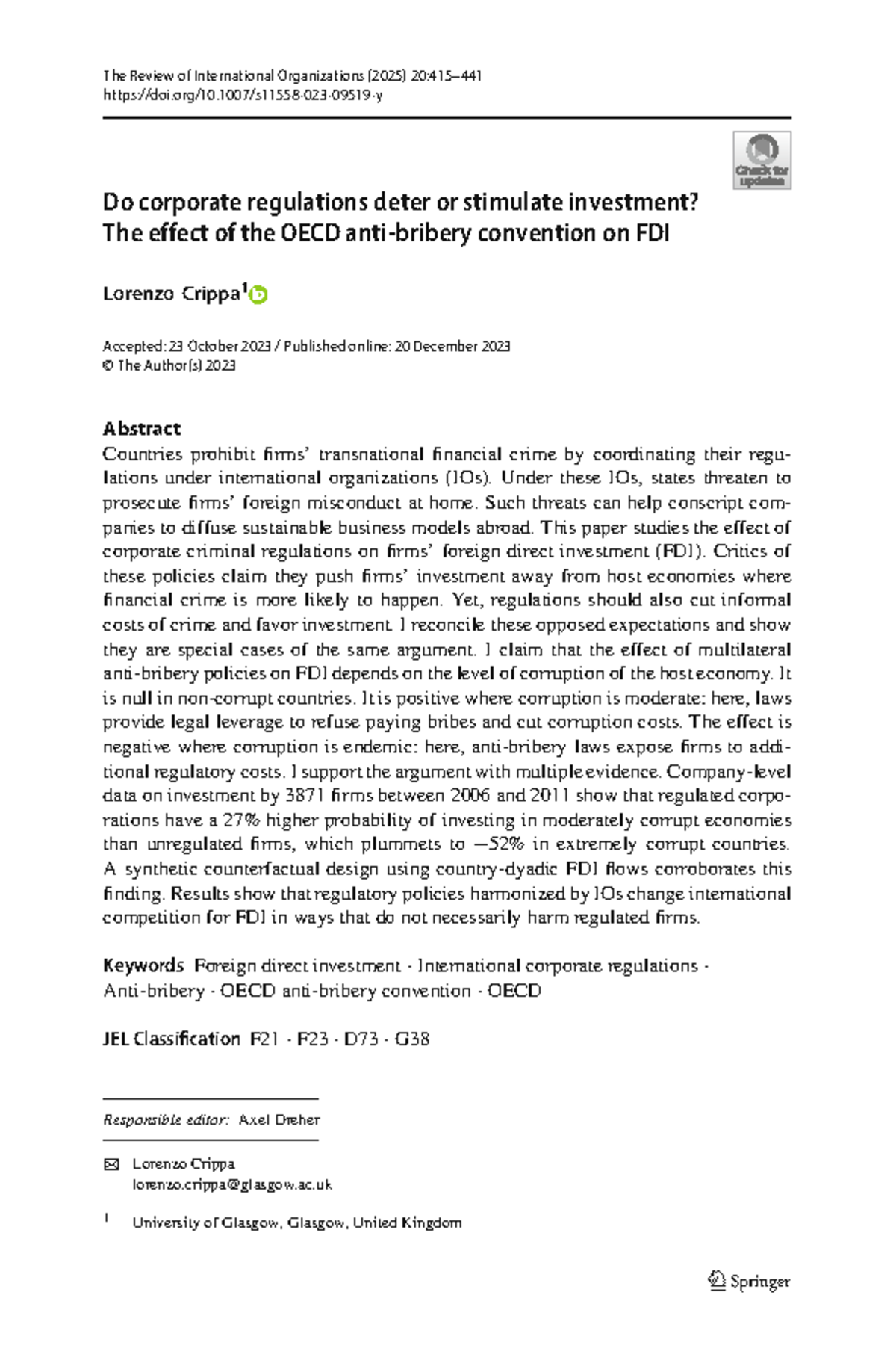 S11558 023 09519 y - The Impact of OECD Regulations on FDI and ...