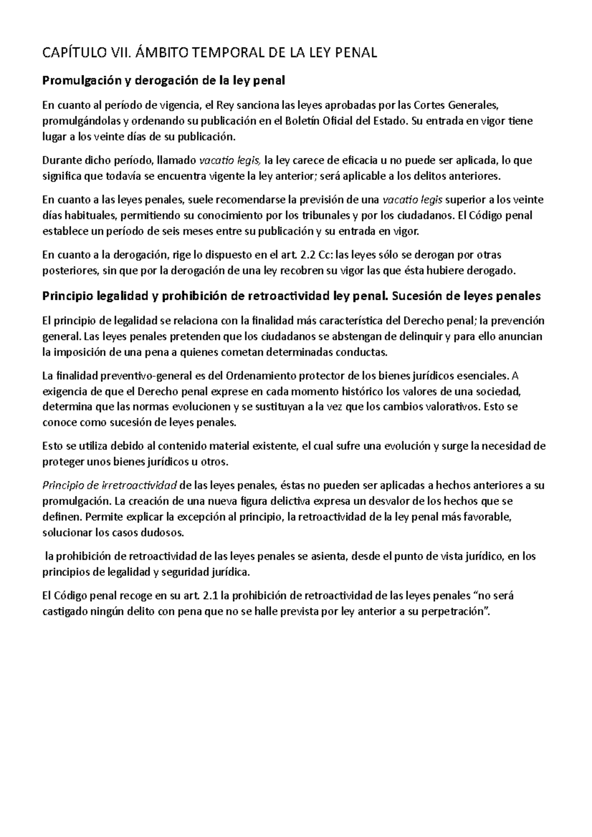Capítulo VII. Ámbito Temporal de la Ley Penal: Vigencia y ...
