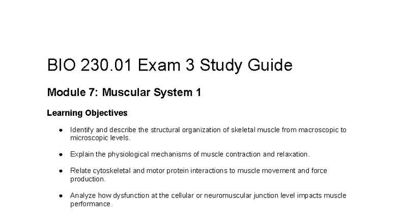 BIO 230.01 Exam 3 Study Guide: Muscular System & Energy Systems - Studocu