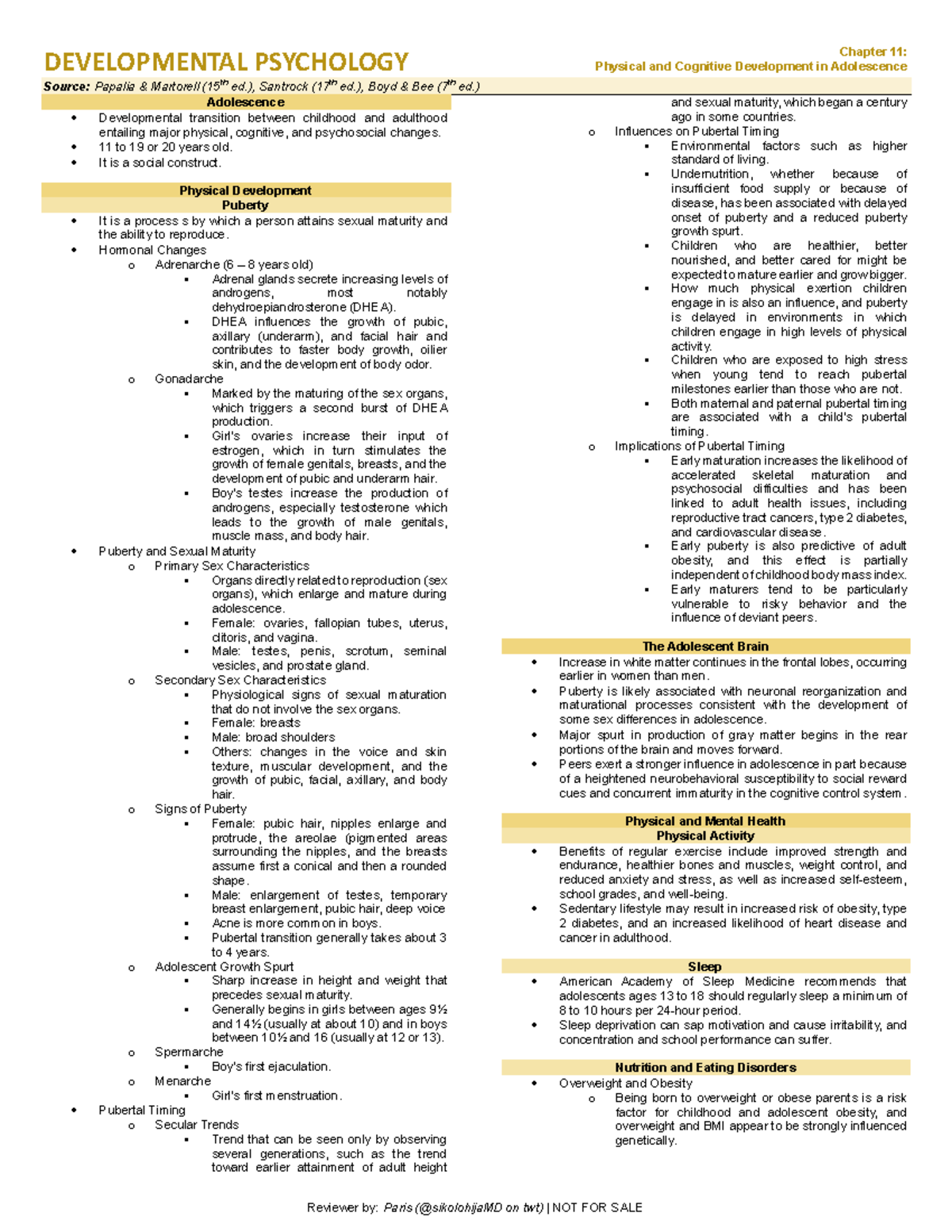 PSY04 - Chapter 11: Physical & Cognitive Development in Adolescence ...
