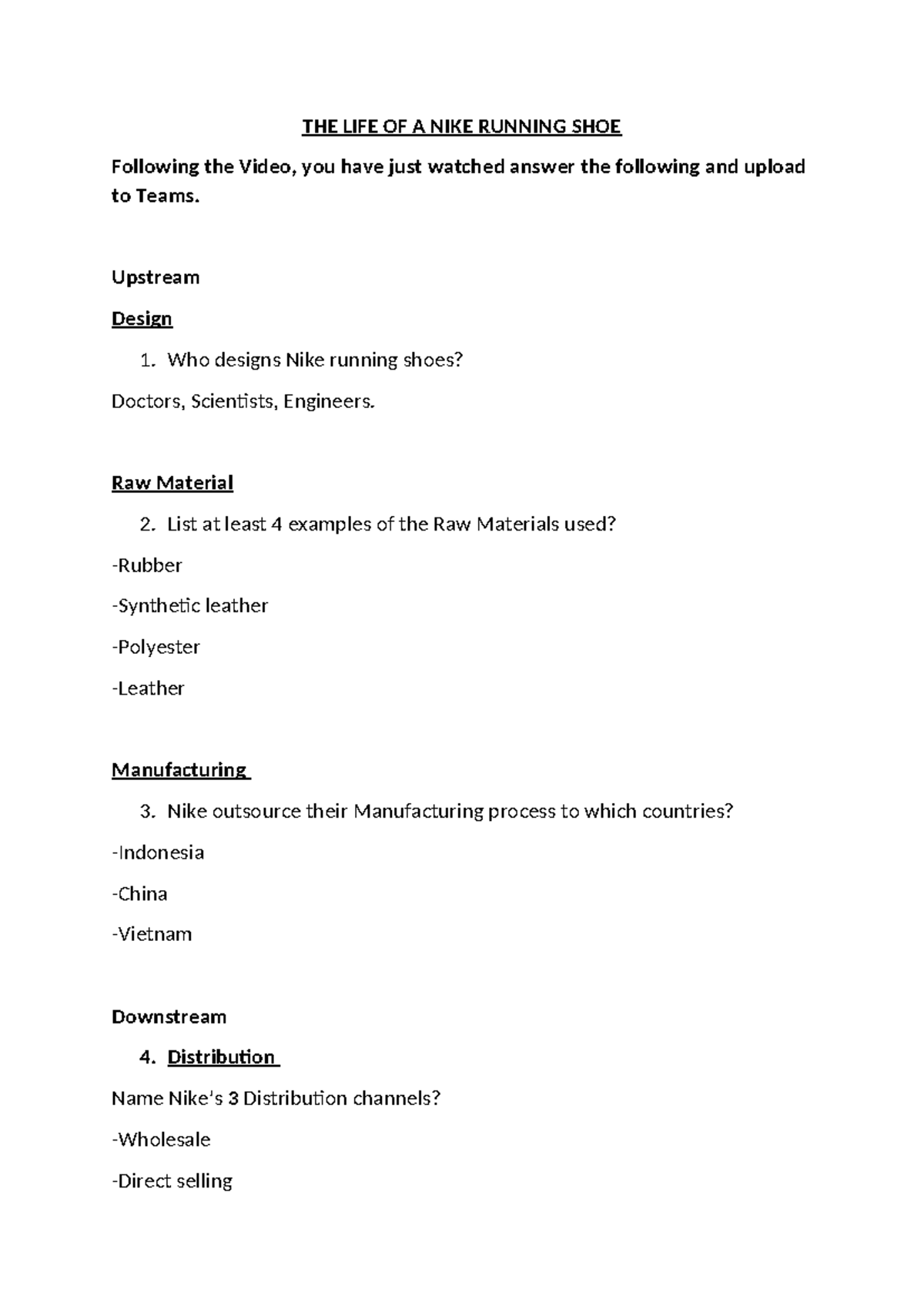 THE LIFE OF A NIKE Running SHOE Questionnaire - THE LIFE OF A NIKE ...