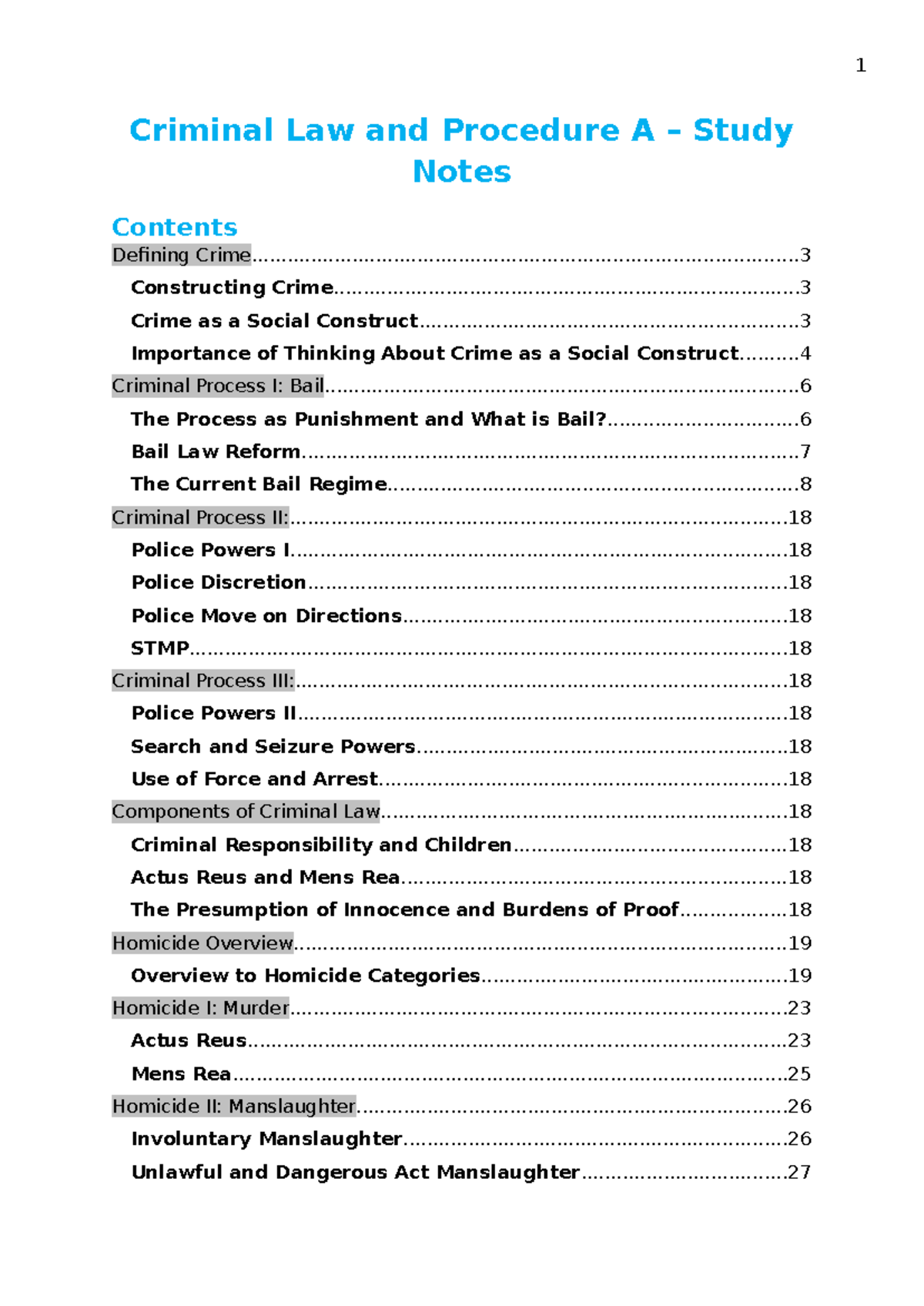 Criminal Law and Procedure A - Comprehensive Study Notes on Key ...
