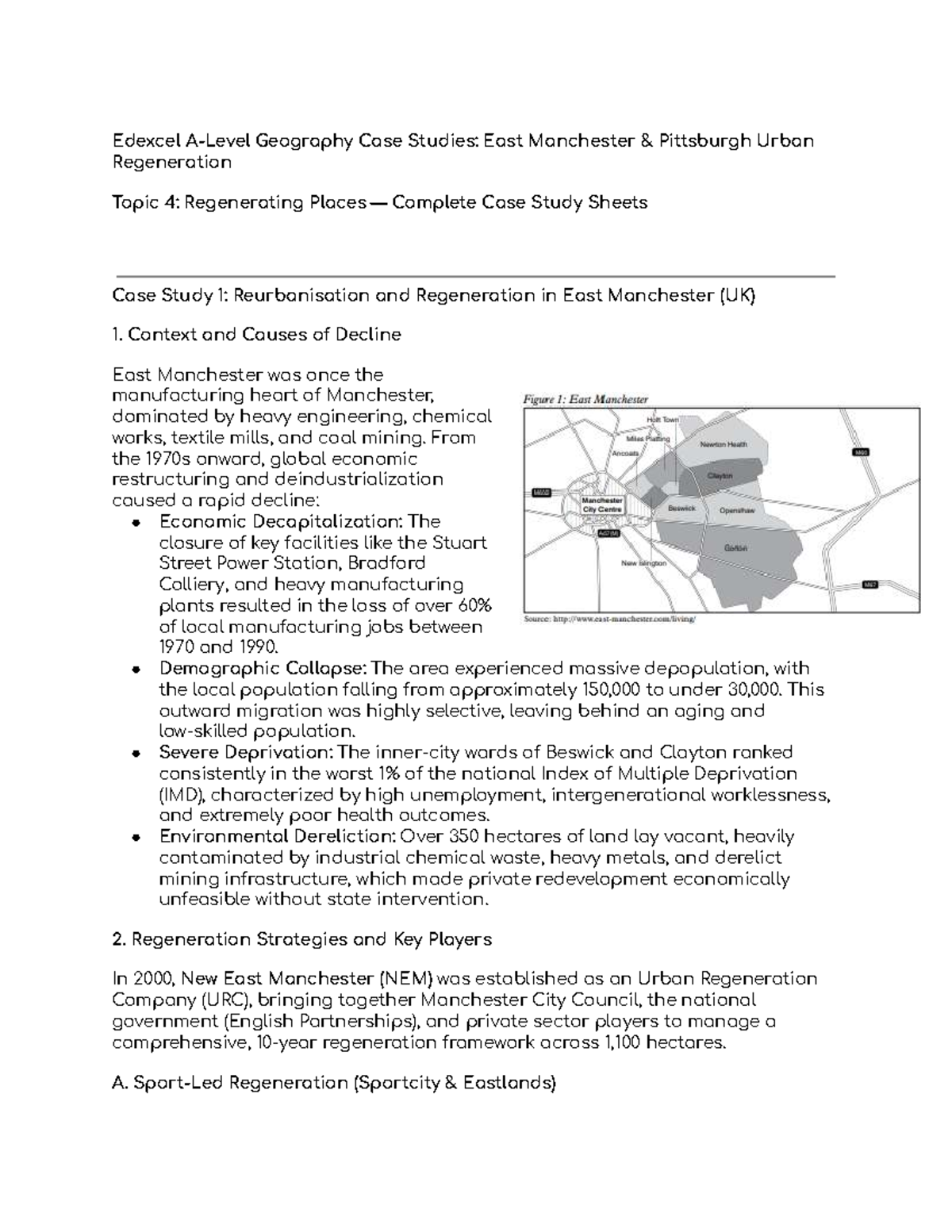 A-Level Geography Case Studies: East Manchester & Pittsburgh Urban ...