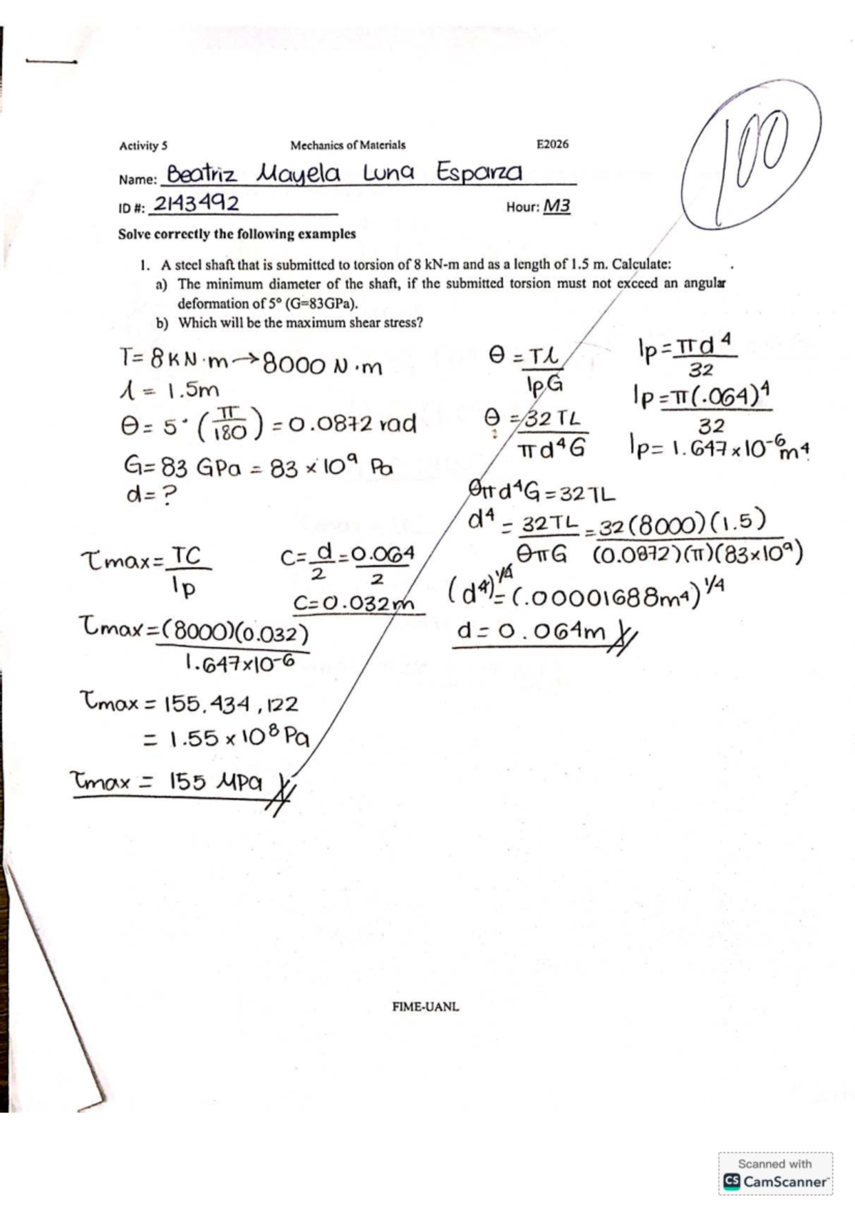 ACT 5 - Mechanics of Materials E2026: Torsion and Shear Stress ...