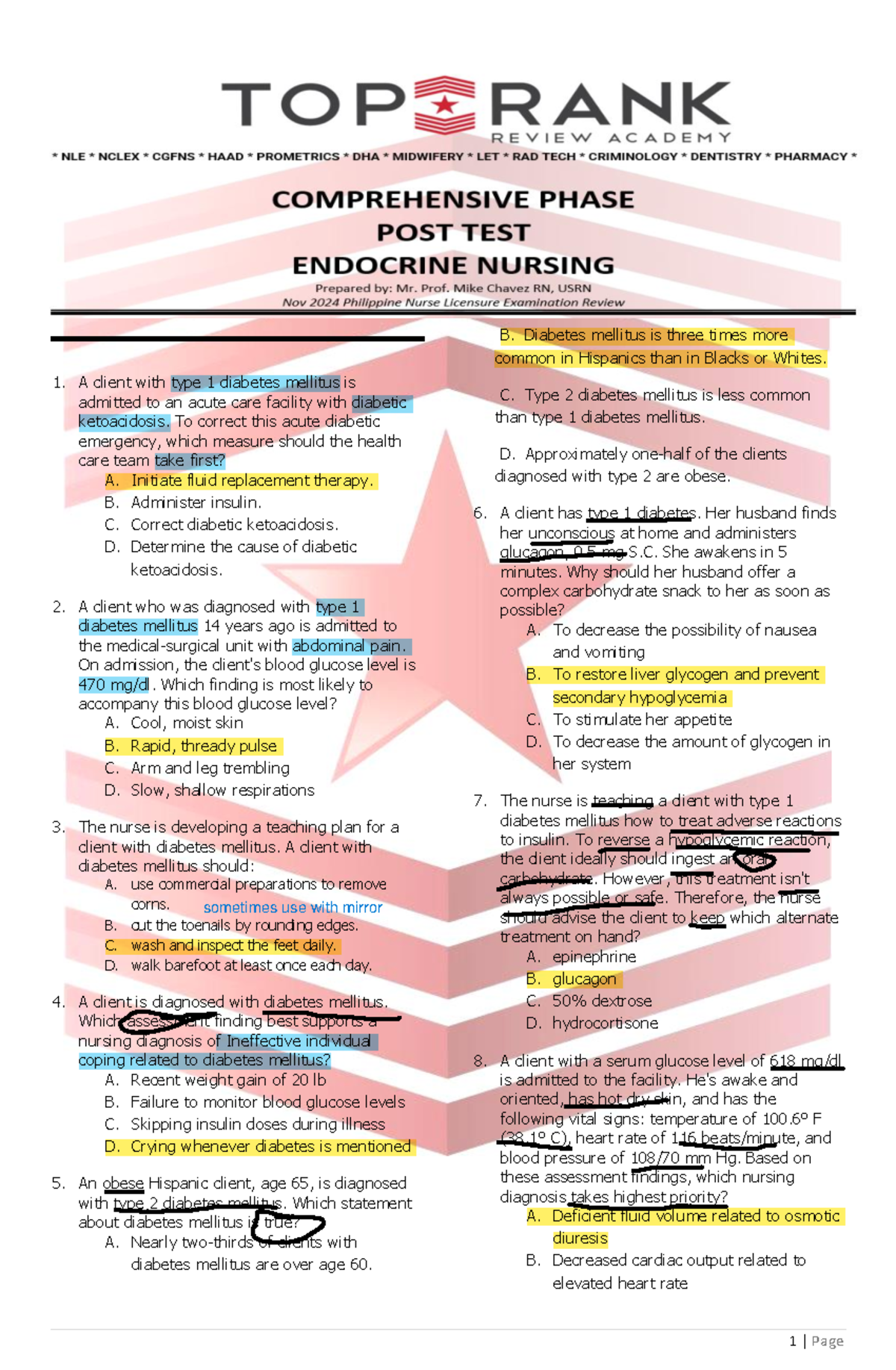 ENDOCRINE - Post Test Review for Diabetes Management and Care - Studocu