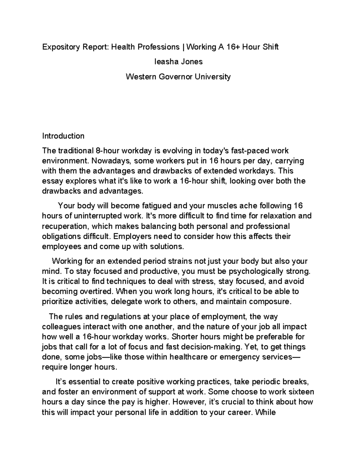 Expository Essay 1: The Impact of 16-Hour Work Shifts - ESAY1 - Studocu