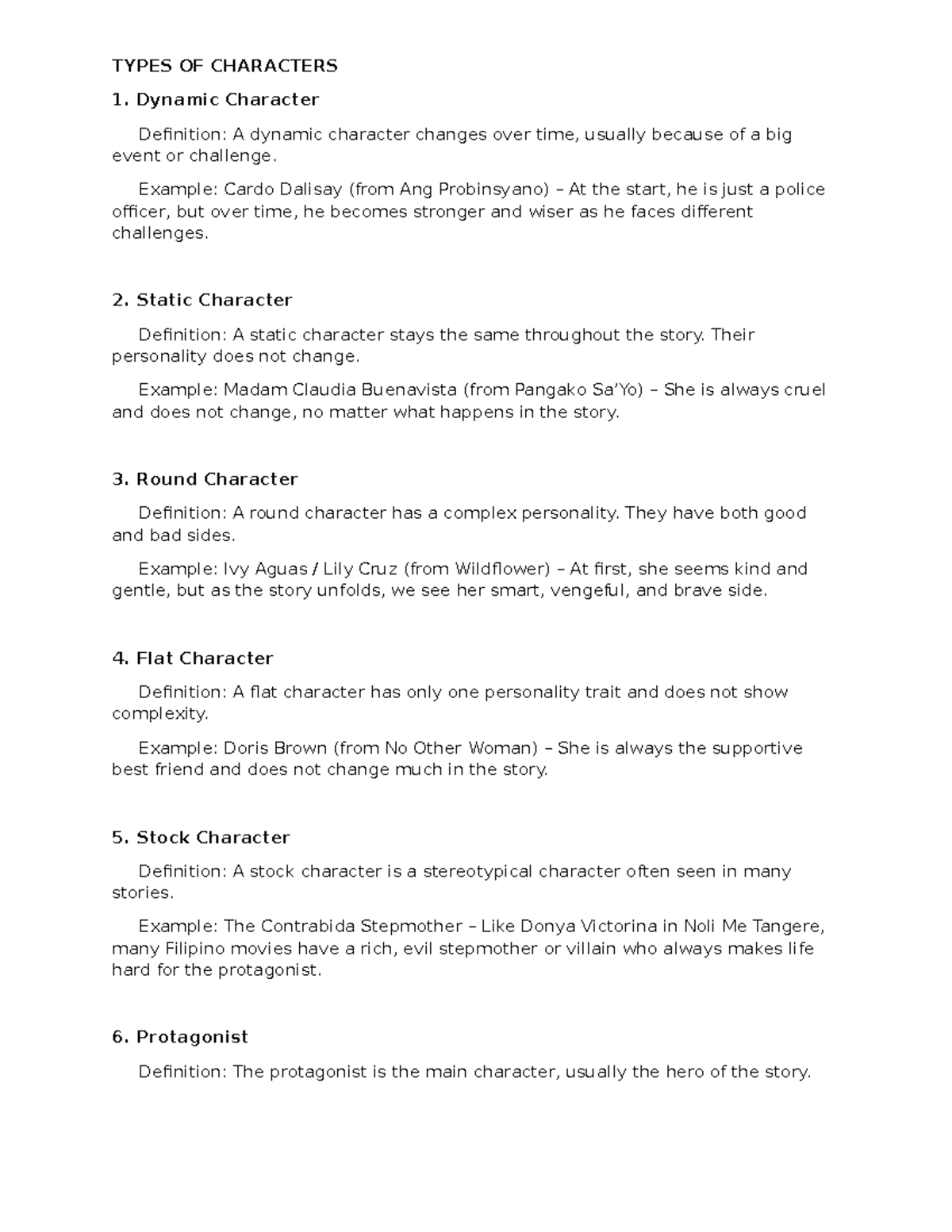 Types of Characters: Dynamic, Static, Round, and Flat Explained - Studocu