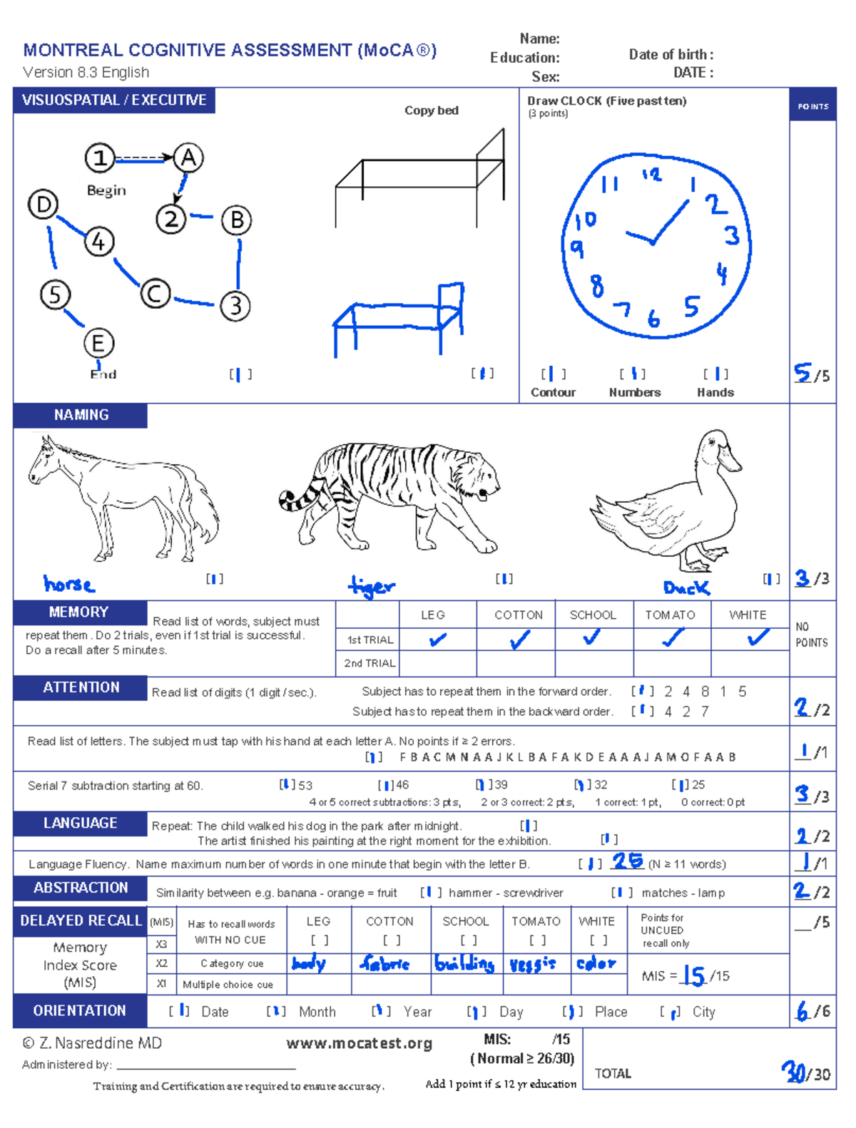 MoCA Assessment Points - Version 8.3 Practice Document - Studocu