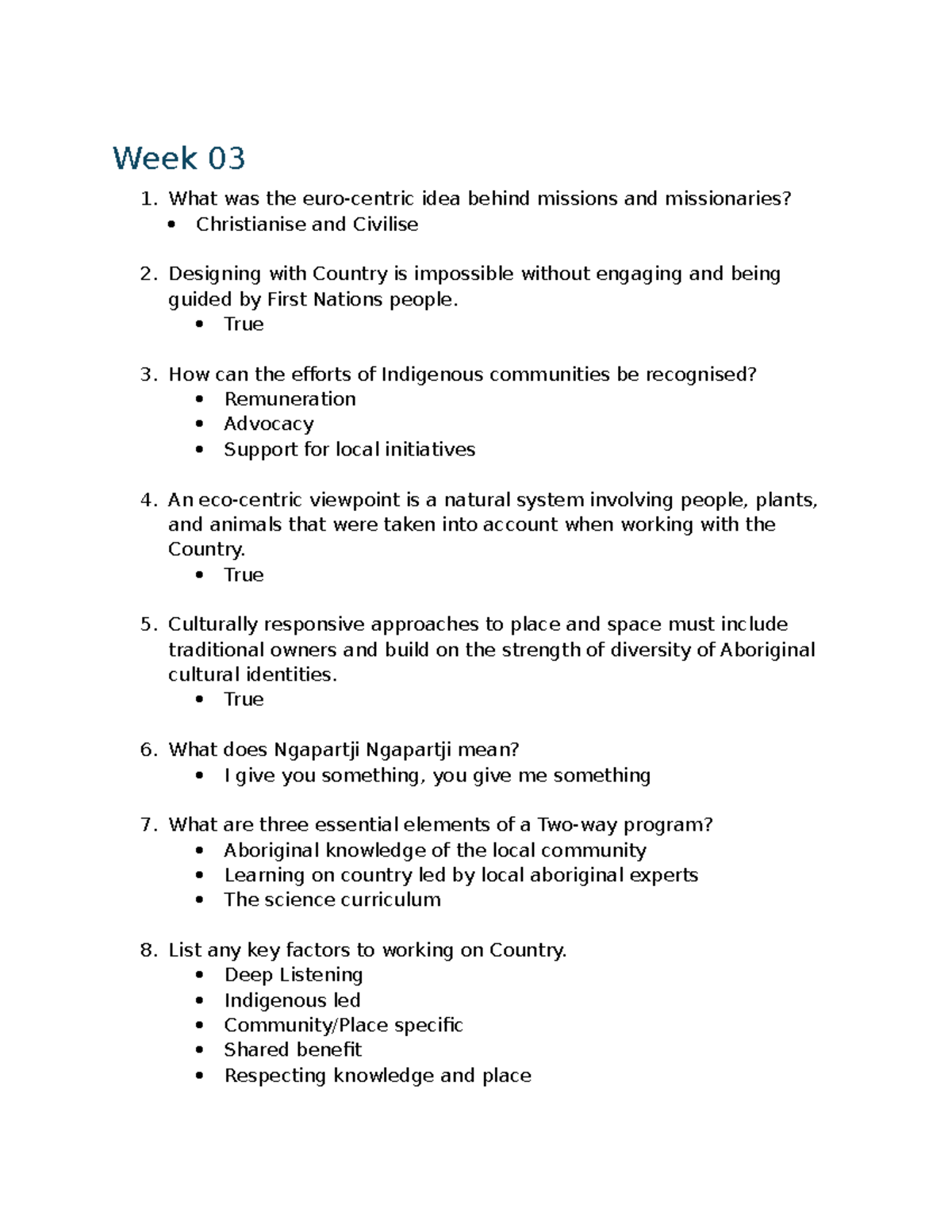 Week 03 In-Class Quiz: Missions, Indigenous Engagement, and Cultural ...