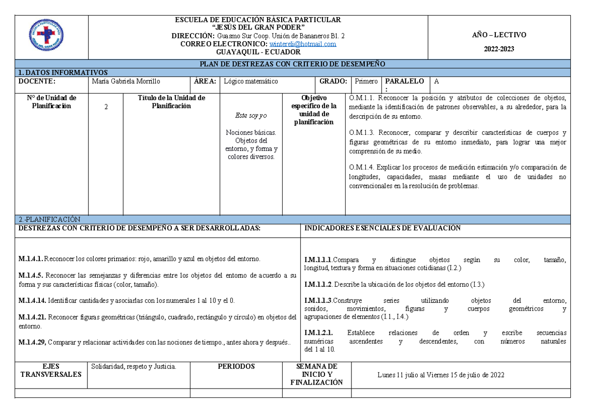 Plan de Destrezas L04 - 8 Julio 2022: Primero AB - Studocu