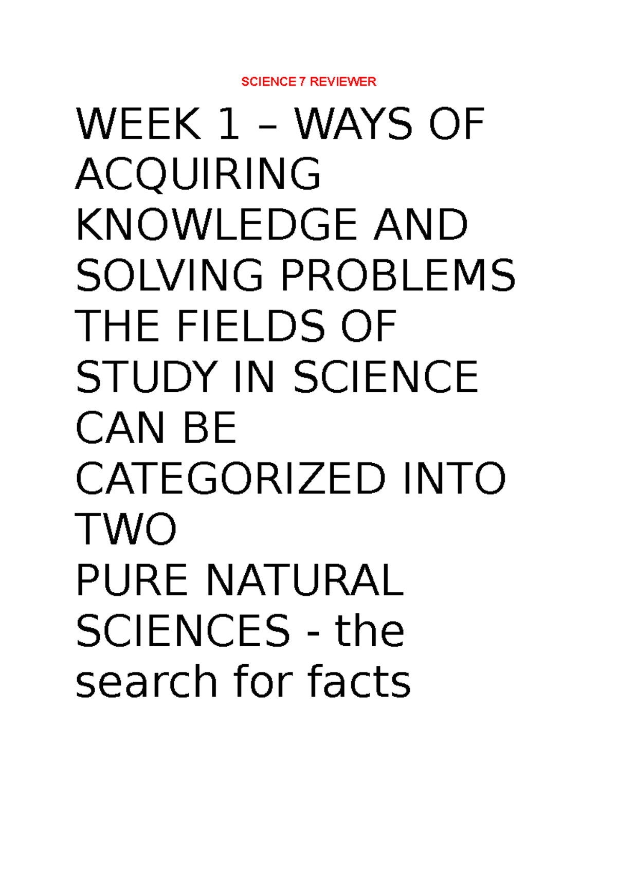 Grade 7 Science Review: Knowledge Acquisition & Problem Solving - Studocu